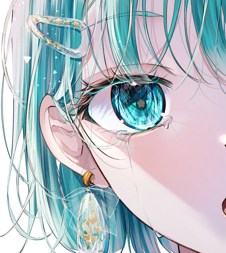 Safebooru - 1girl :o aqua eyes aqua hair blush choppy bangs chromatic aberration close-up ...