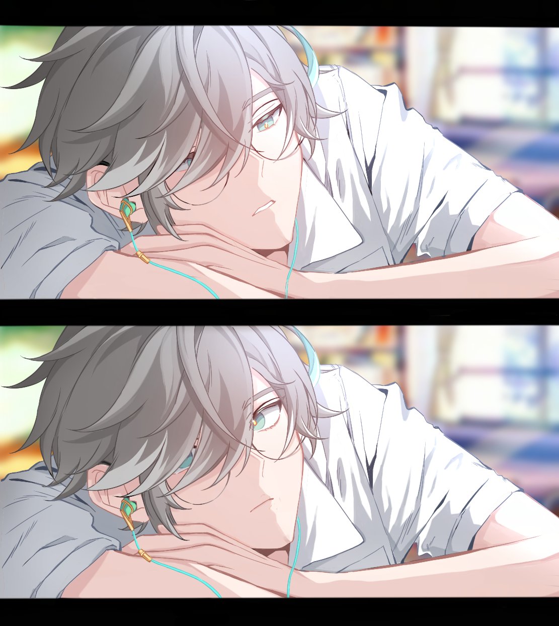 Safebooru - 1boy alhaitham (genshin impact) aqua eyes aqua hair closed mouth collared shirt ...