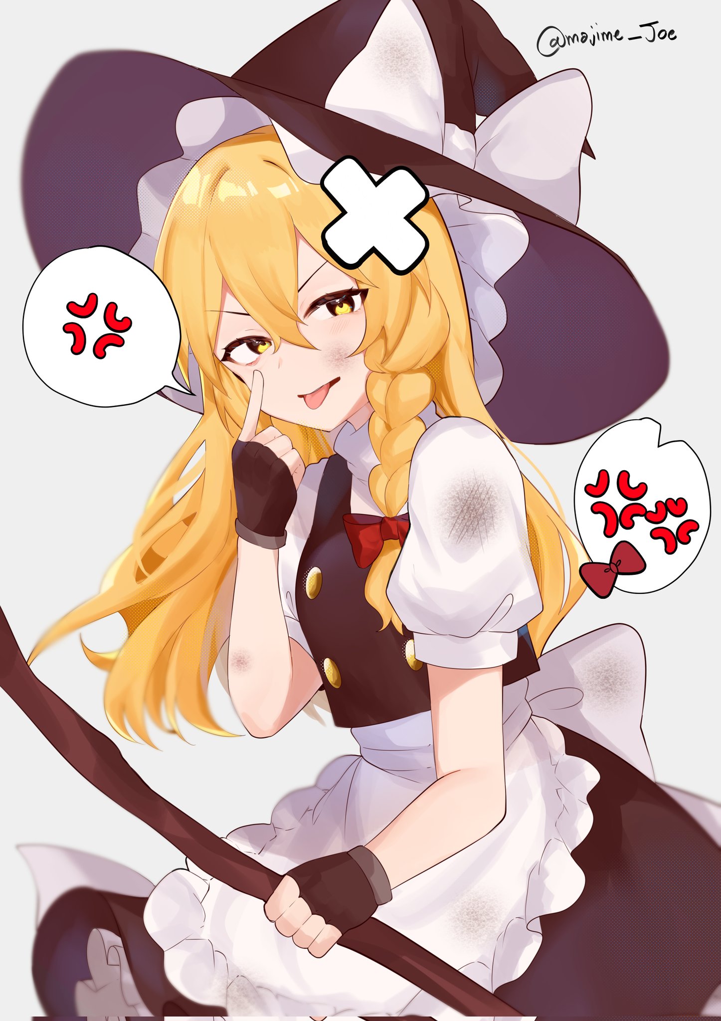 Safebooru - 1girl anger vein apron black headwear black skirt black vest blonde hair braid ...