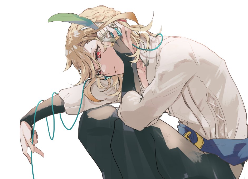 Safebooru - 1boy belt black pants blonde hair blue belt bridal gauntlets closed mouth genshin ...