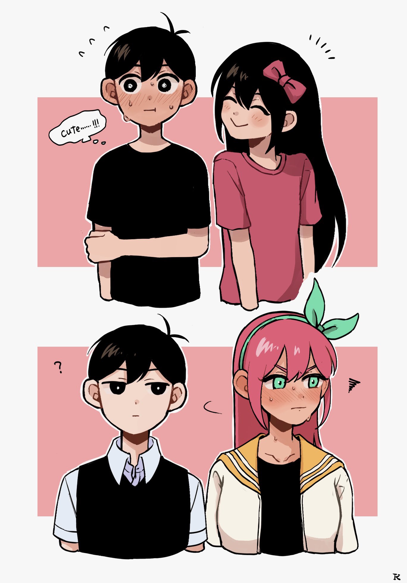 Safebooru - 1boy 1girl :> age comparison aubrey (omori) black eyes black shirt black sweater ...