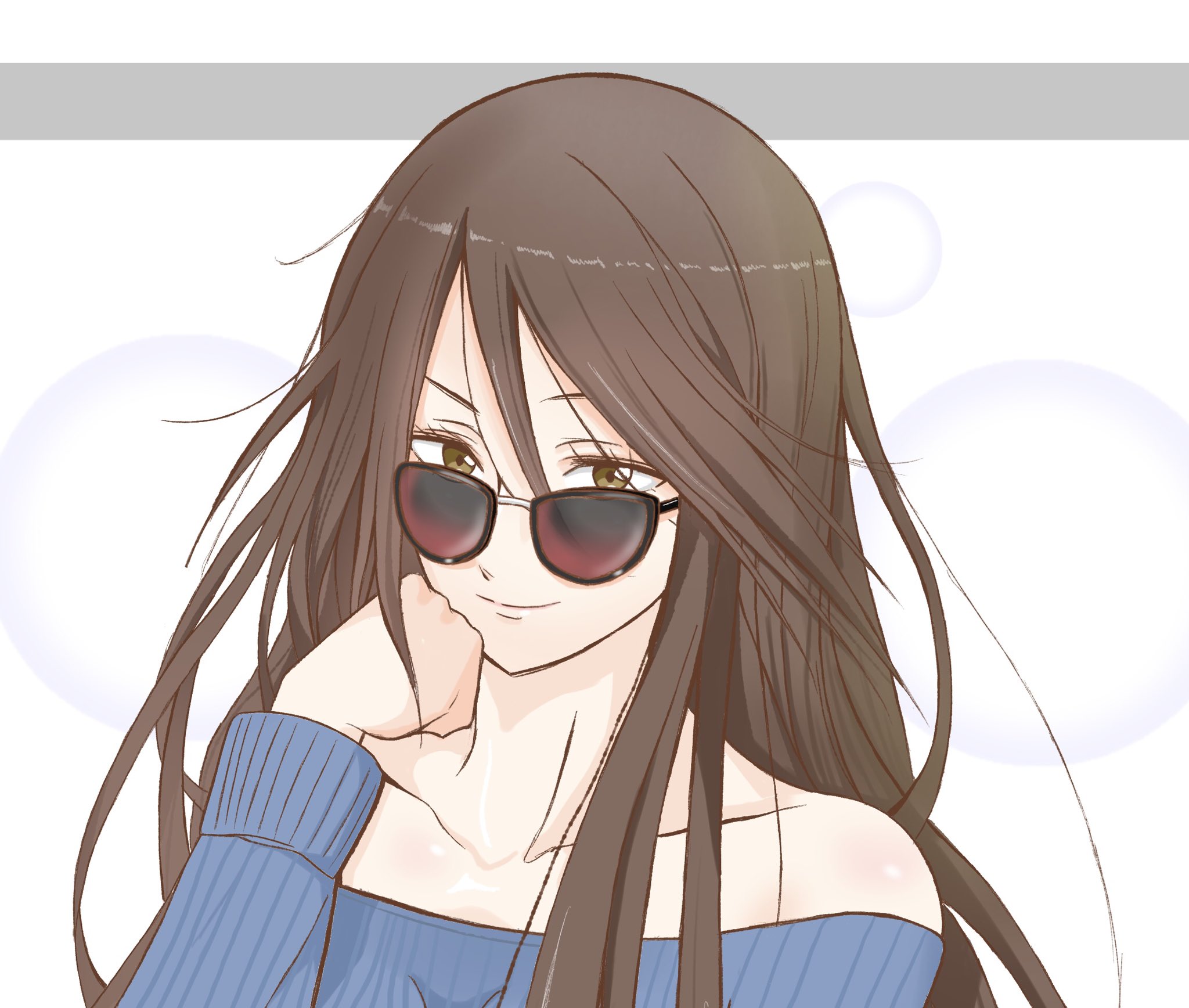 Safebooru - 1girl akira ferrari alternate costume andanden aria black-framed eyewear blue shirt ...