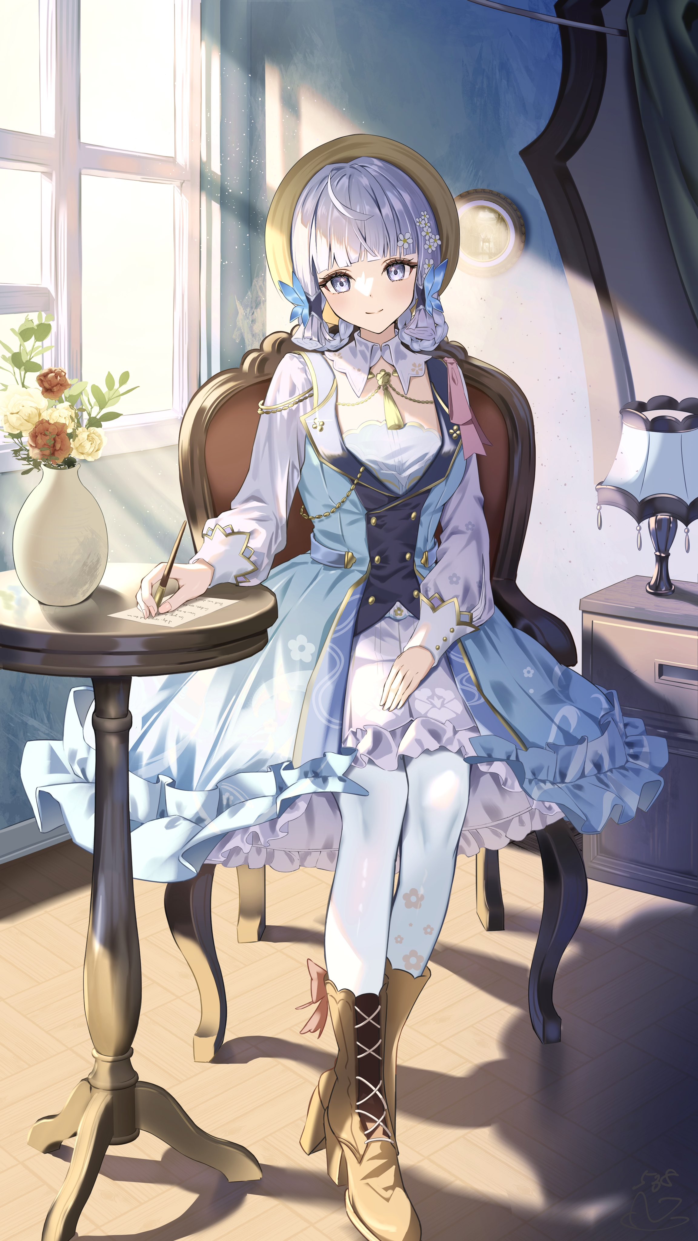 Safebooru - 1girl absurdres blue butterfly blue dress blue eyes blue hair blunt bangs blunt ...