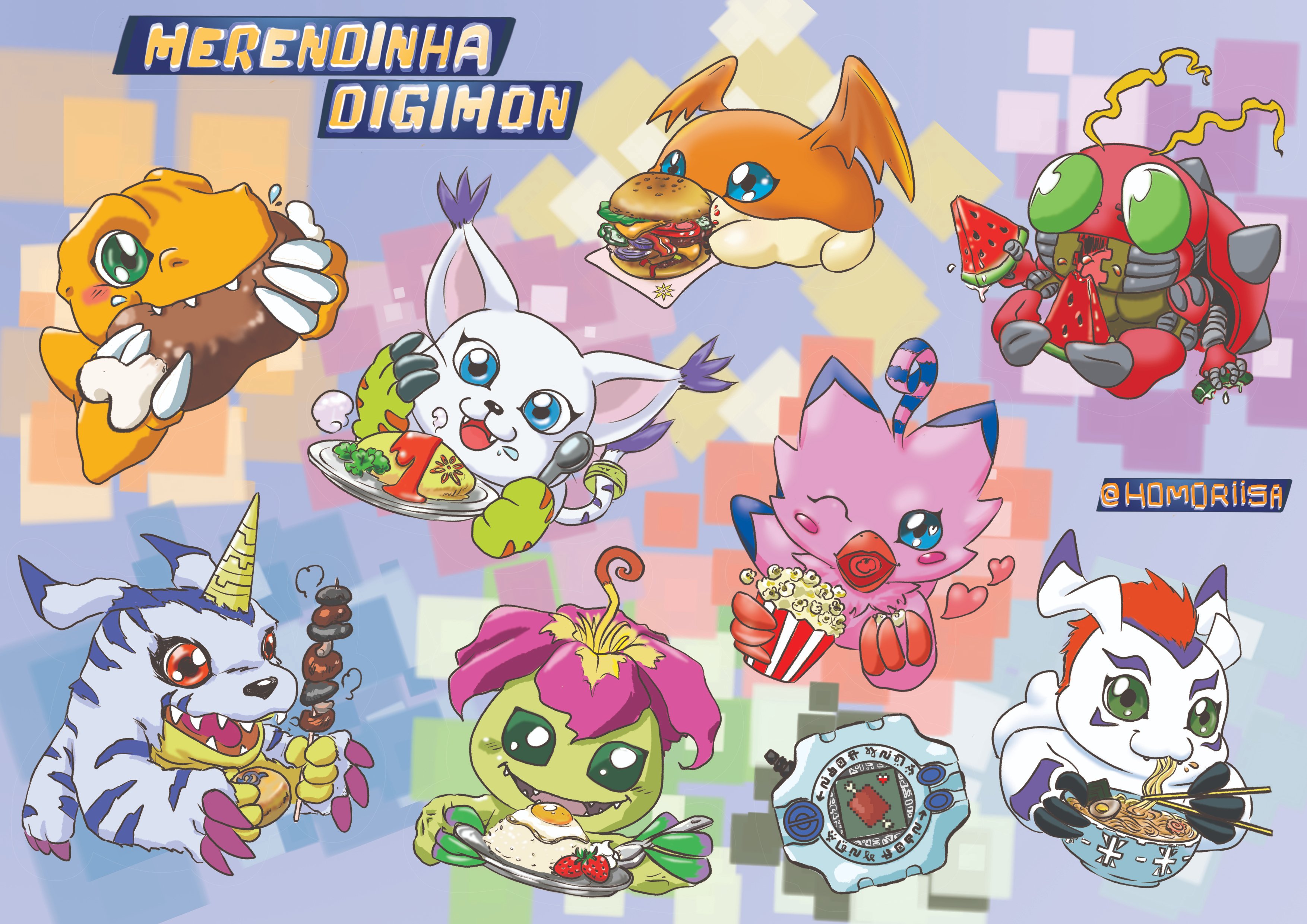 Safebooru - absurdres agumon bird bug burger cat digimon digimon ...