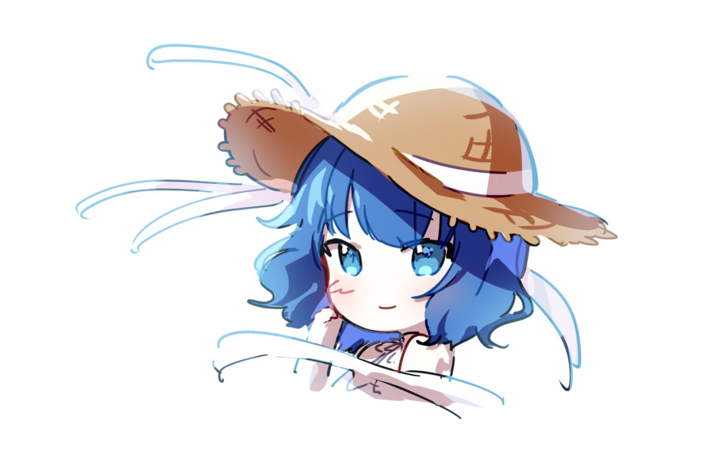 Safebooru - 1girl blue eyes blue hair blush closed mouth hat kiritani haruka lat1e medium hair ...