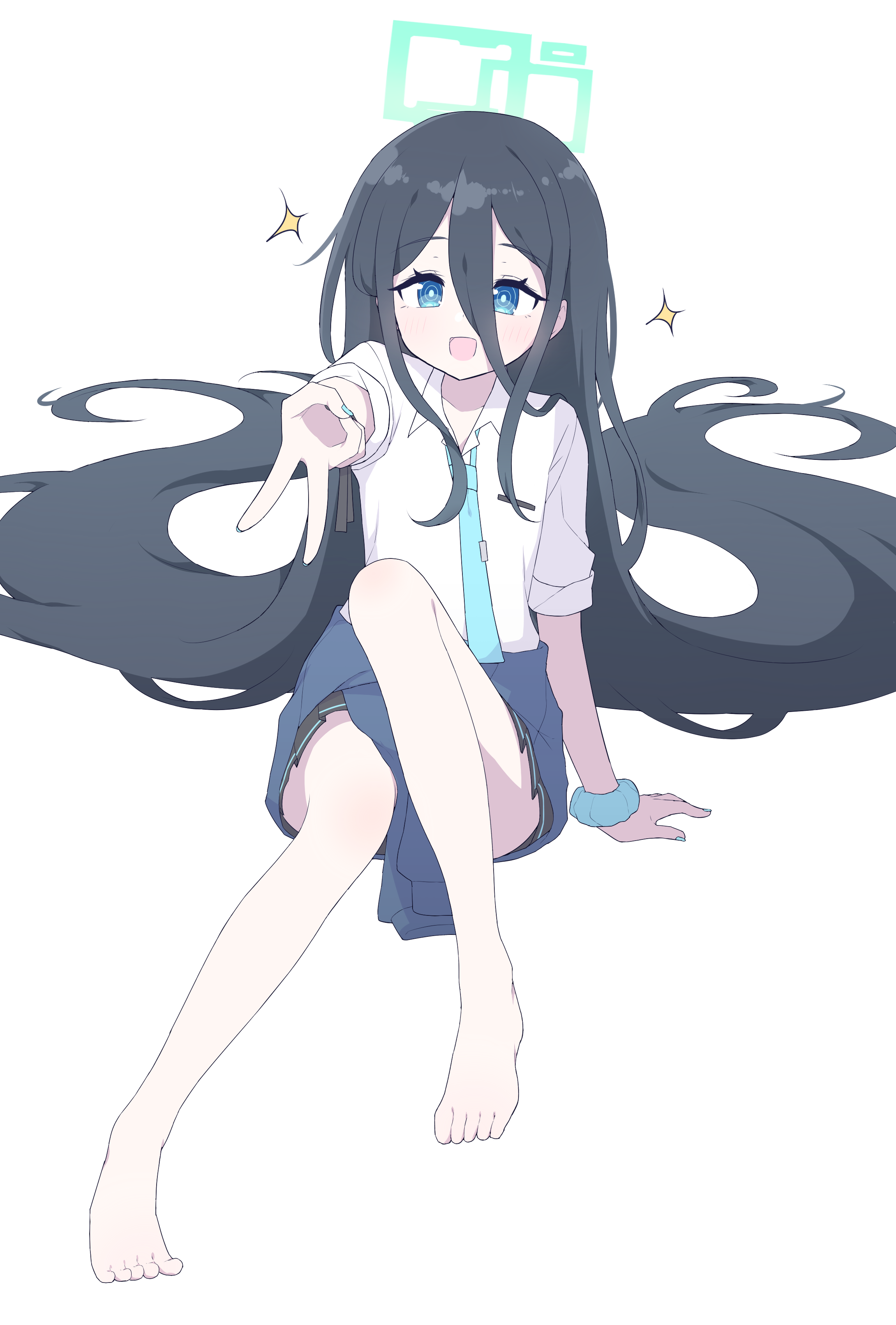 Safebooru - 1girl absurdres alternate costume aris (blue archive) barefoot black hair blue ...