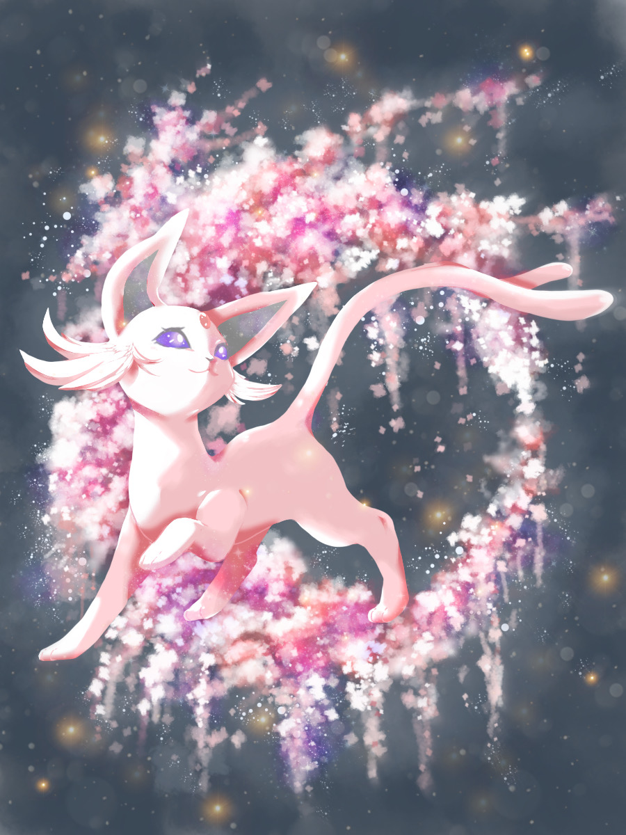 Safebooru - :3 animal focus cherry blossoms creature espeon flower ...
