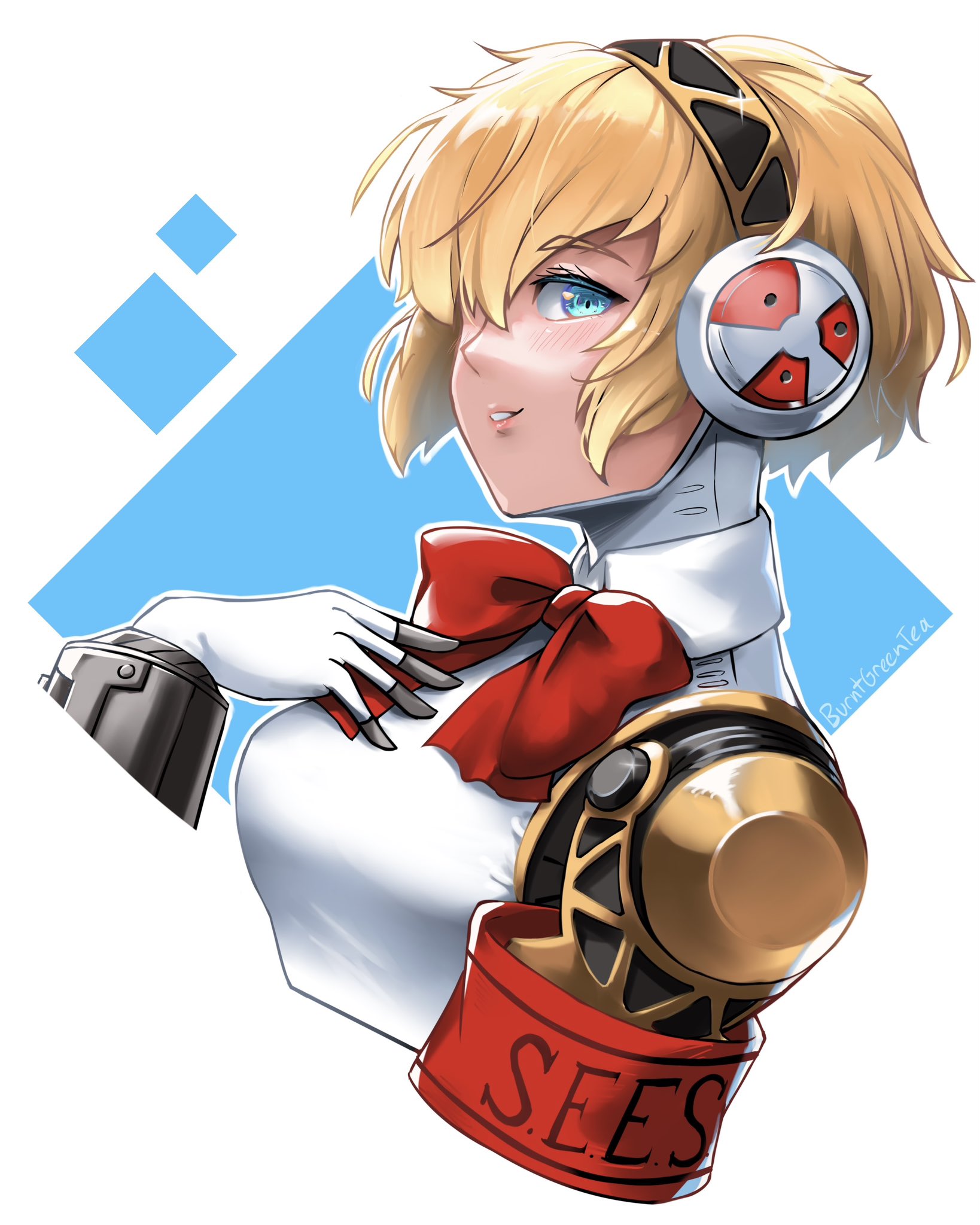 Safebooru - 1girl aegis (persona) artist name blonde hair blue eyes breasts burnt green tea ...