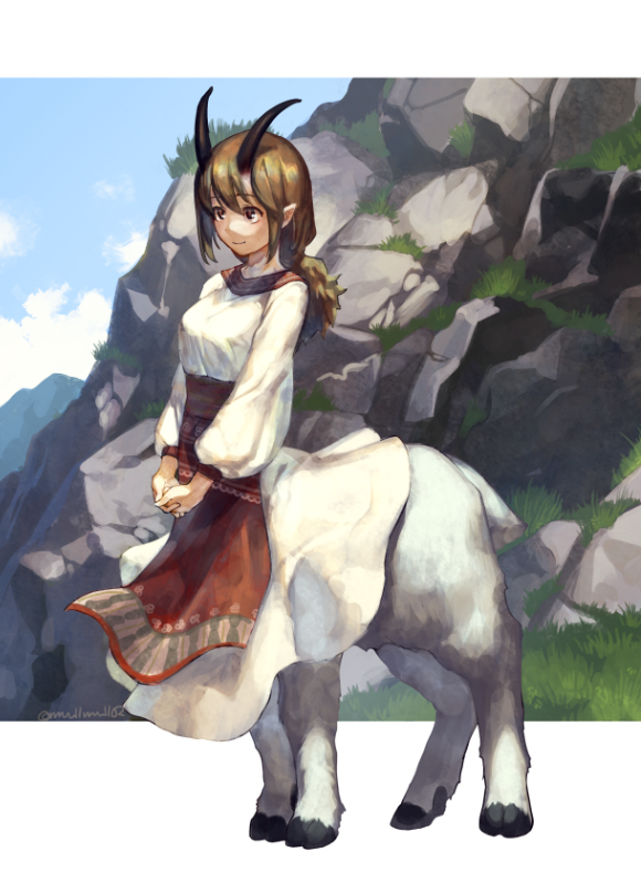 Safebooru - 1girl apple blue sky brown eyes brown hair centauroid ...