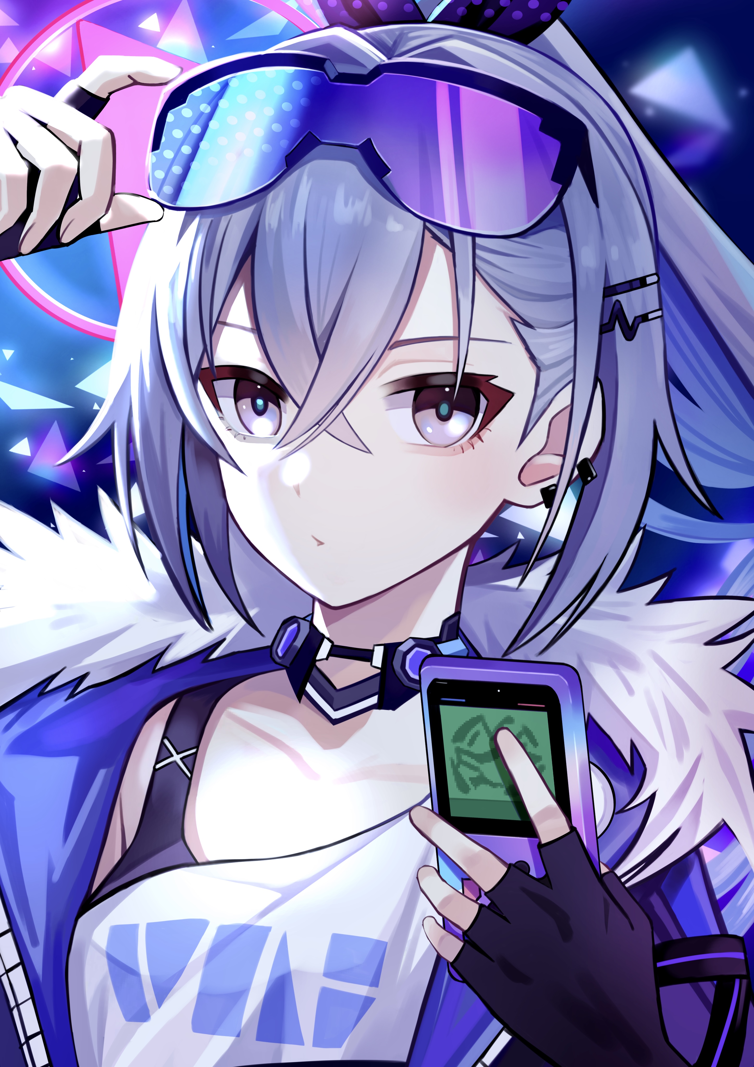 Safebooru - 1girl :v absurdres adjusting clothes adjusting goggles adjusting headwear black bra ...