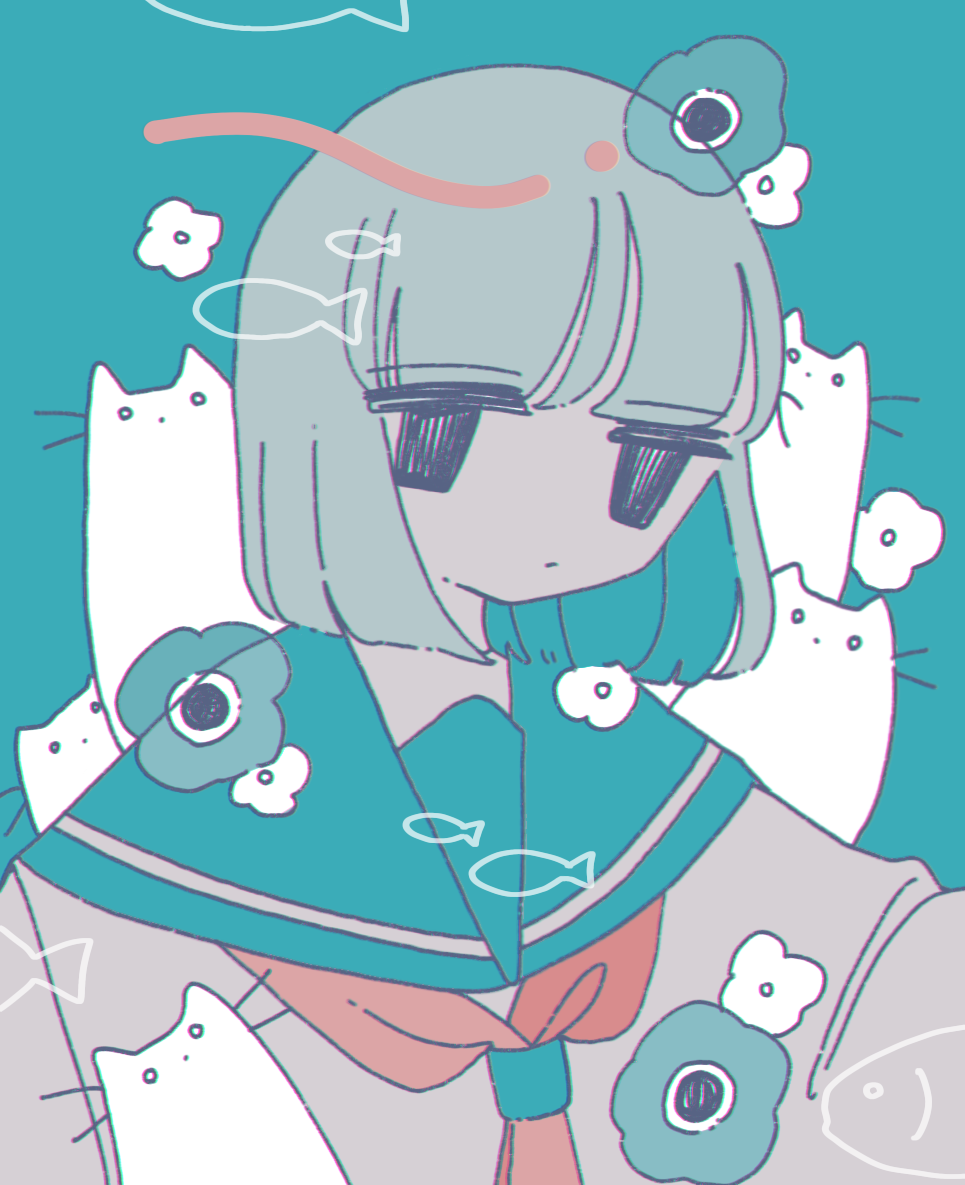 Safebooru - 1girl anemone (flower) black eyes blue flower blue hair blue sailor collar bob cut ...