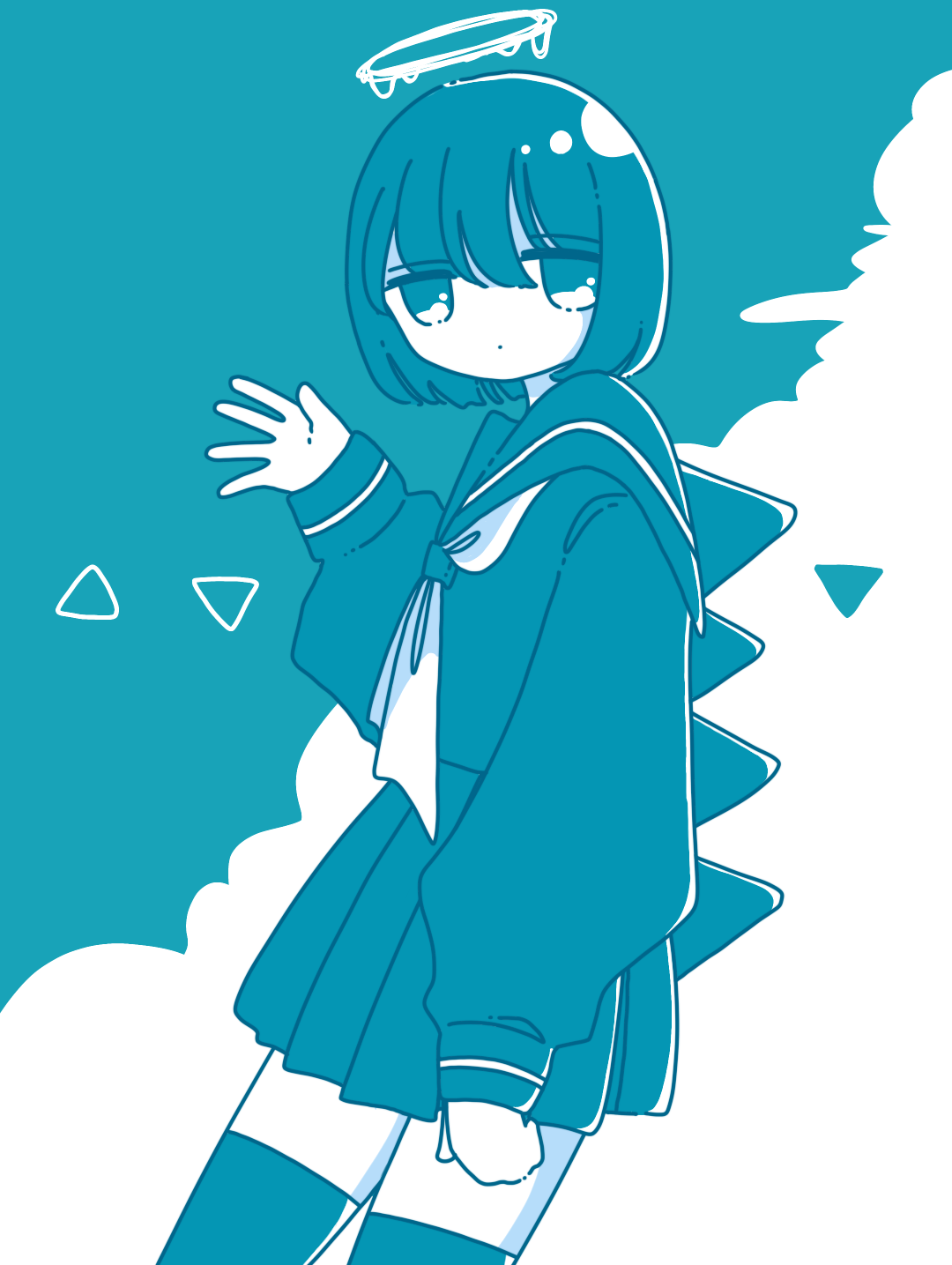Safebooru - 1girl arm at side blue background blue eyes blue hair blue sailor collar blue ...