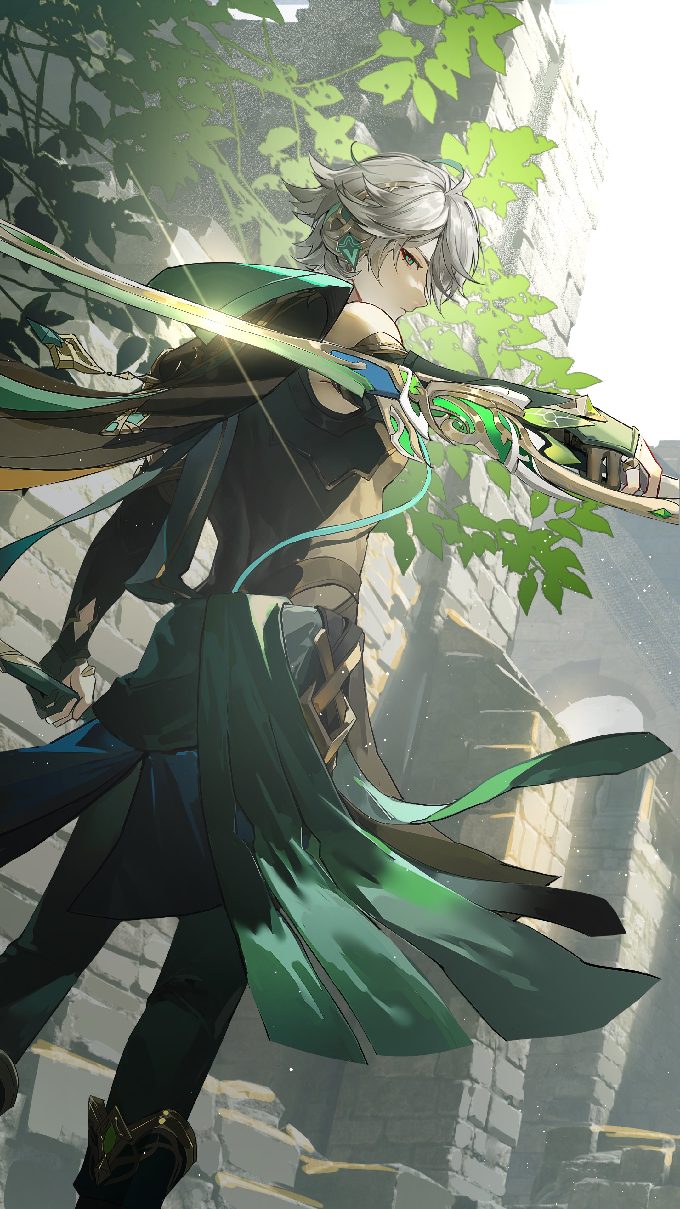 Safebooru - 1boy absurdres ahoge alhaitham (genshin impact) arm up black footwear black gloves ...