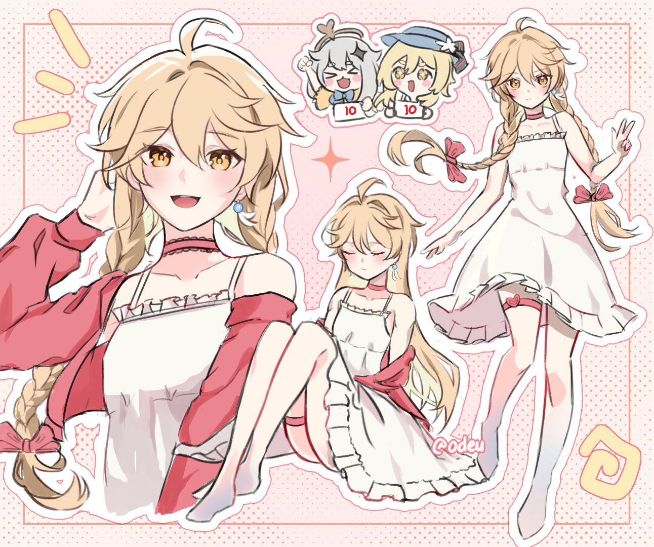 Safebooru - 1boy 2girls aether (genshin impact) ahoge blonde hair choker crossdressing double ...