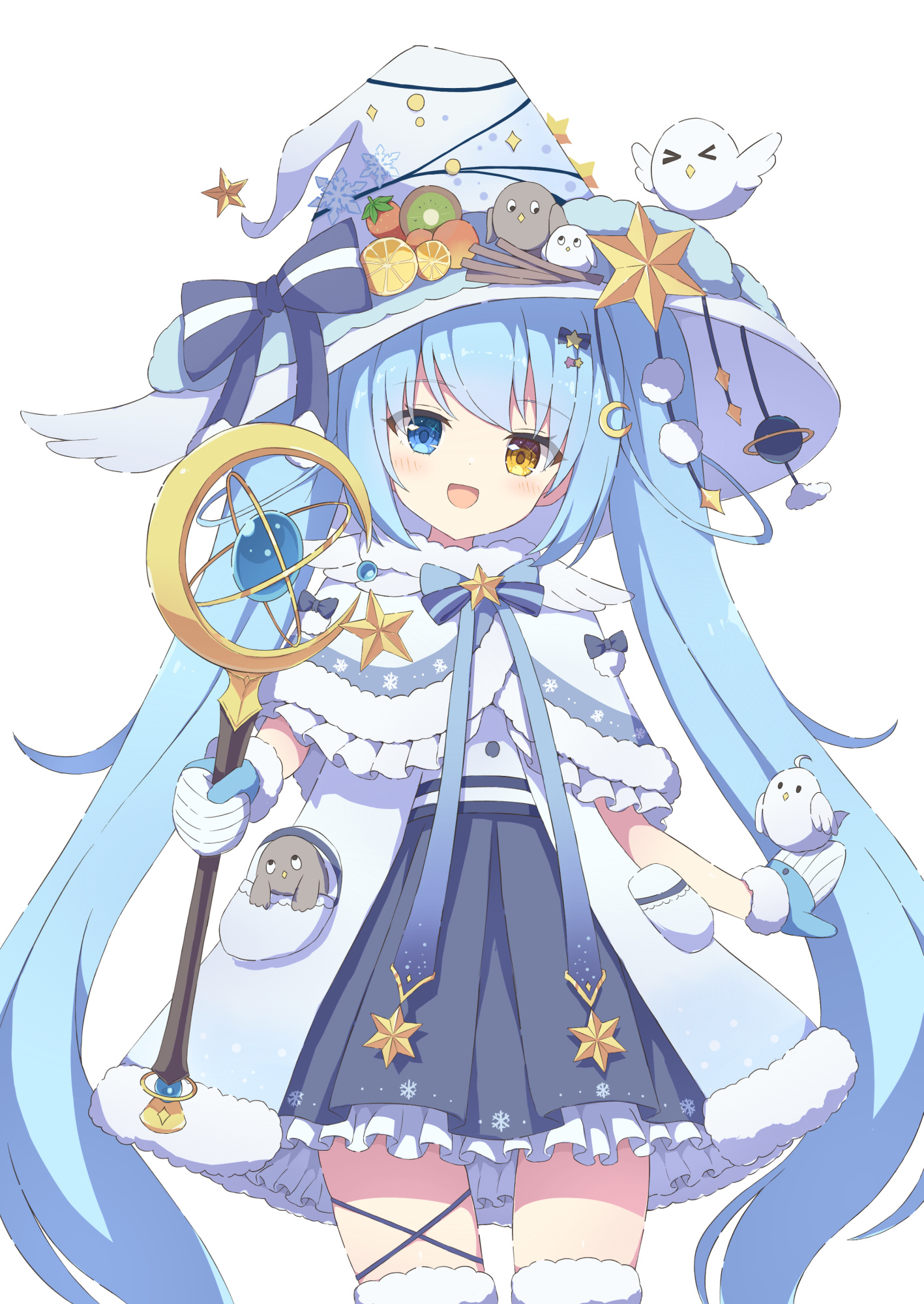 Safebooru - 1girl :d black bow black skirt blue eyes blue hair blush bow capelet commission ...