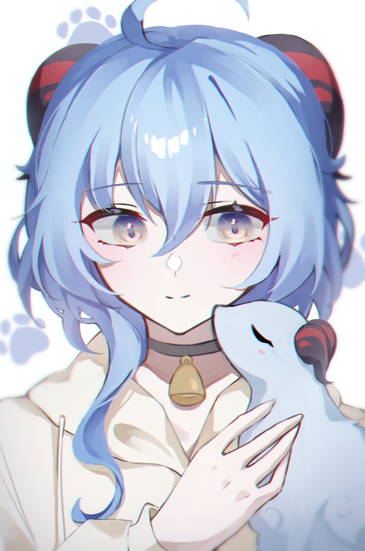 Safebooru - 1girl 1other ahoge animal bell blue hair bow ganyu (genshin impact) genshin impact ...