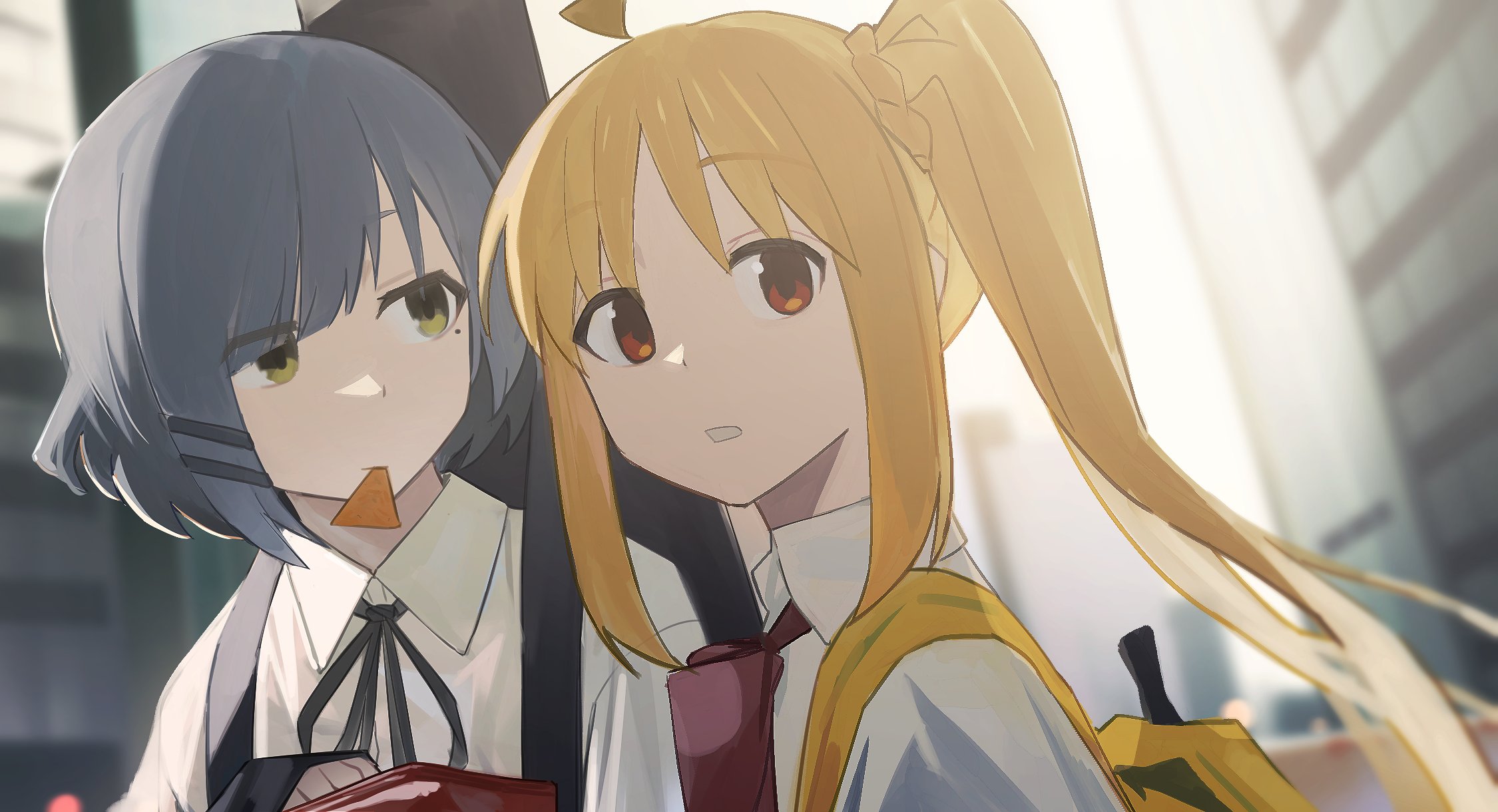 Safebooru - 2girls ahoge blonde hair blue hair bocchi the rock! collared shirt highres ijichi ...