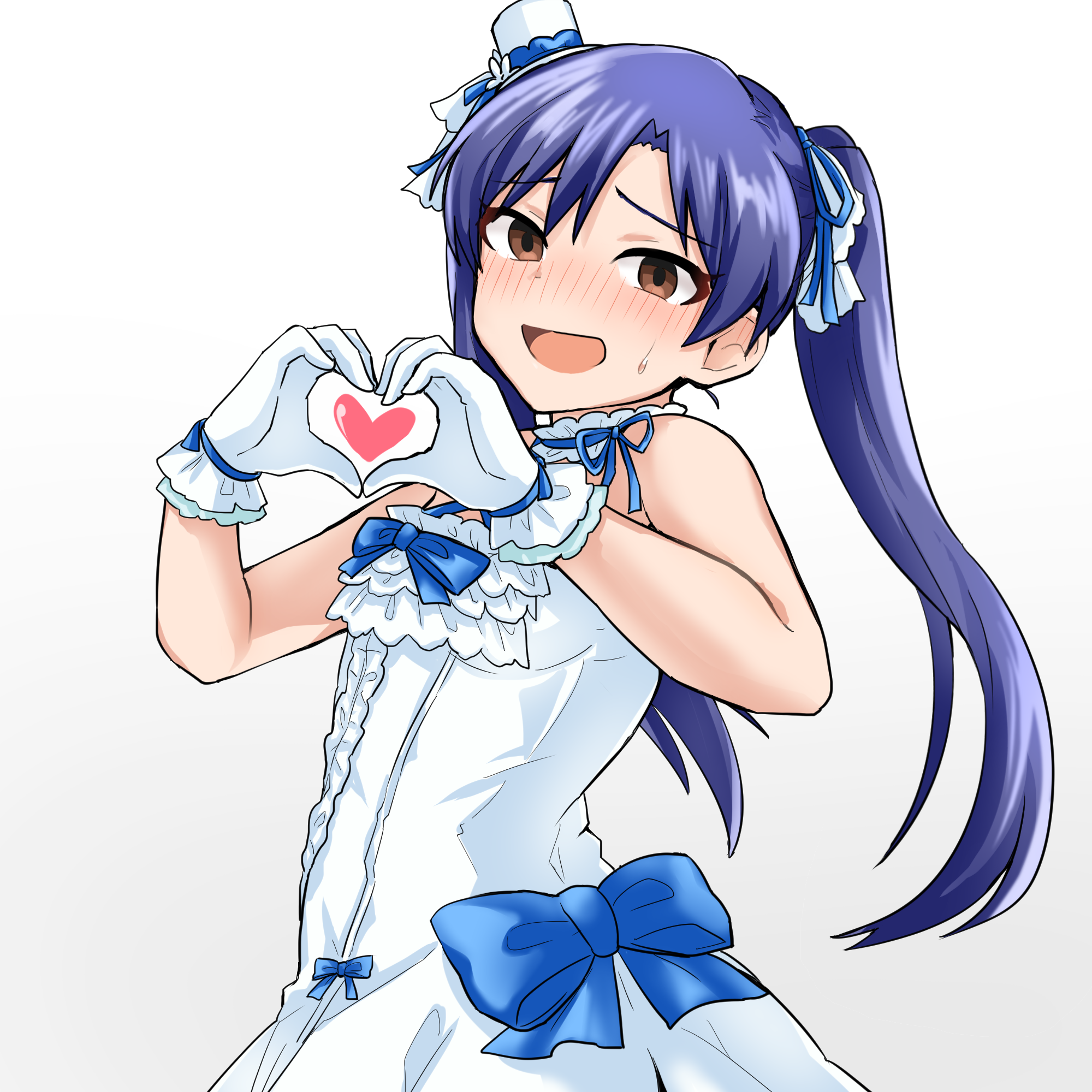 Safebooru - 1girl alternate hairstyle bare shoulders blue hair blue ribbon blush bow brown eyes ...