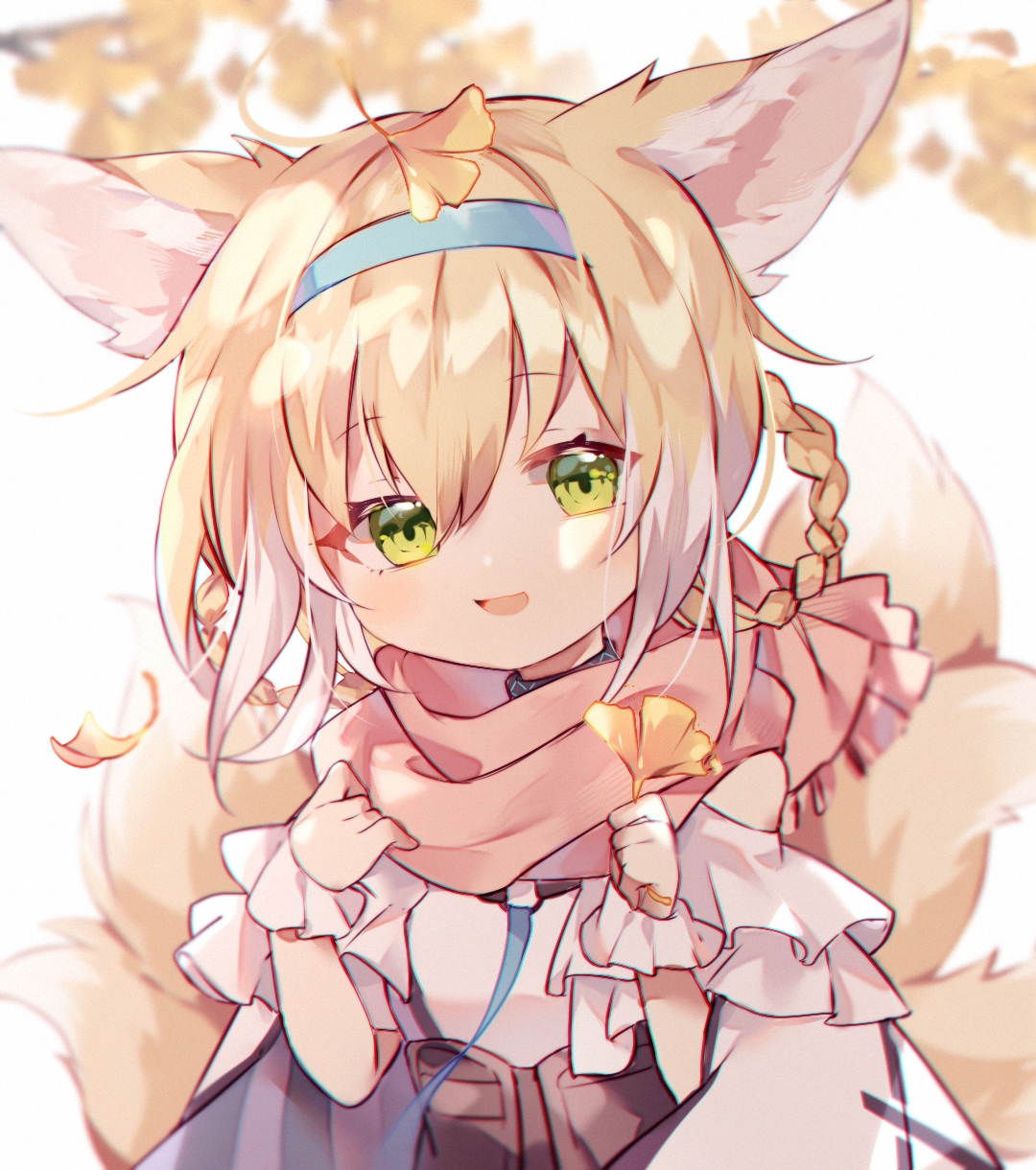 Safebooru - :d animal ears arknights blonde hair blue hairband blurry blush depth of field dress ...