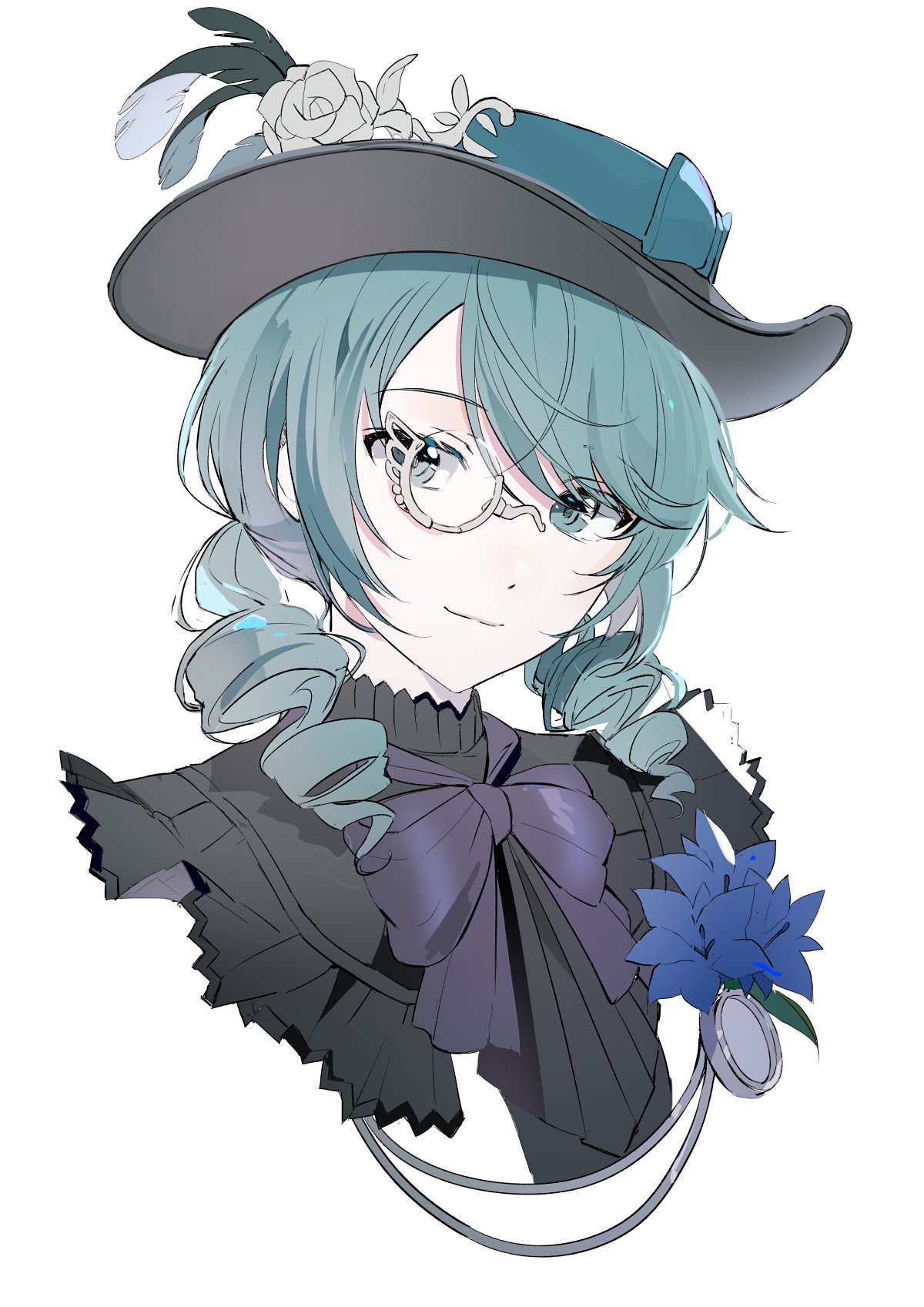 Safebooru - 1girl bow bowtie closed mouth flower green eyes green hair ...