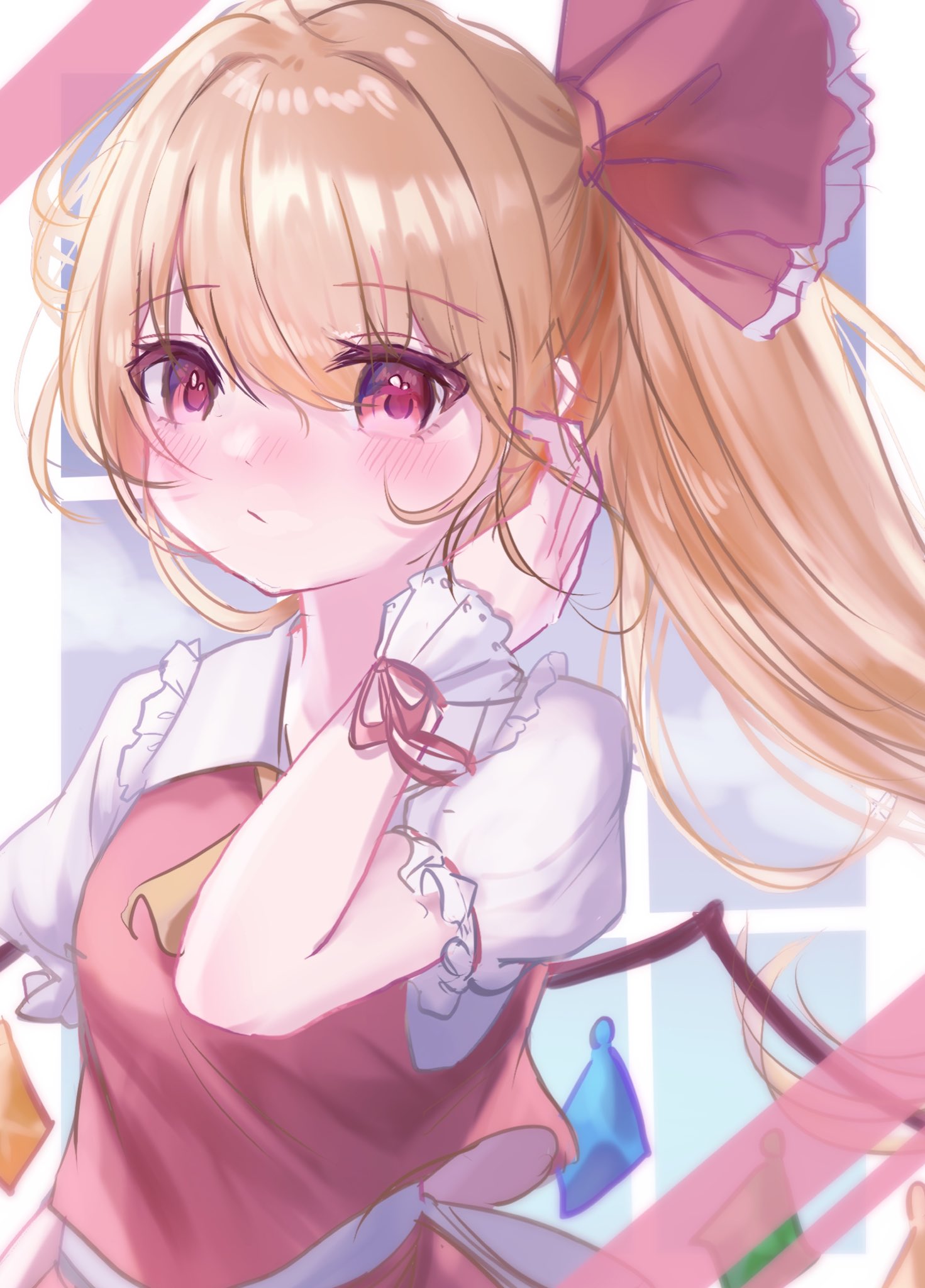 Safebooru - 1girl :/ ascot blonde hair blush bow breasts flandre ...