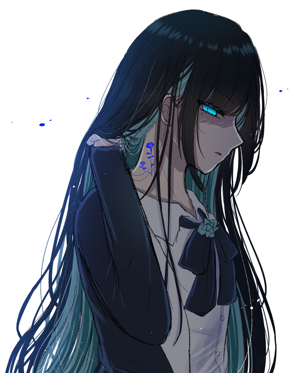 Safebooru - 1girl ado (singer) aqua hair black hair black jacket black necktie blue eyes blue ...