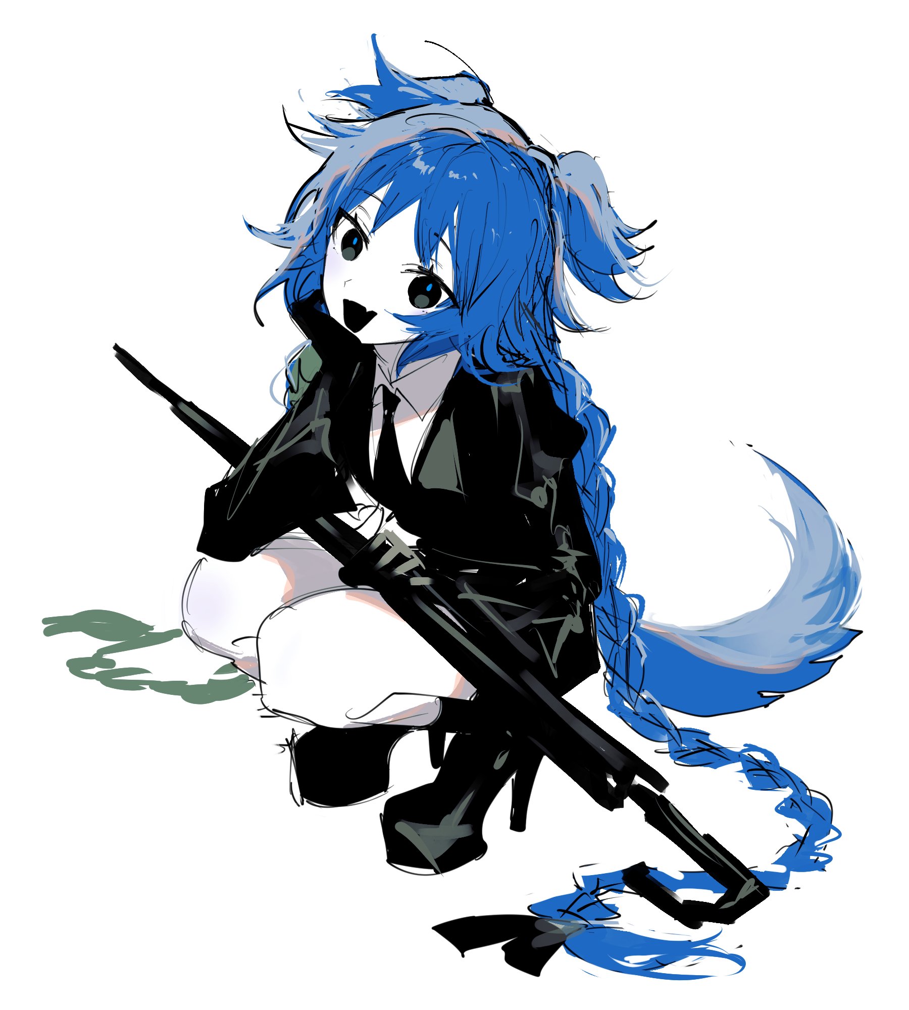 Safebooru - 1girl animal ears black bow black eyes black footwear black jacket black necktie ...