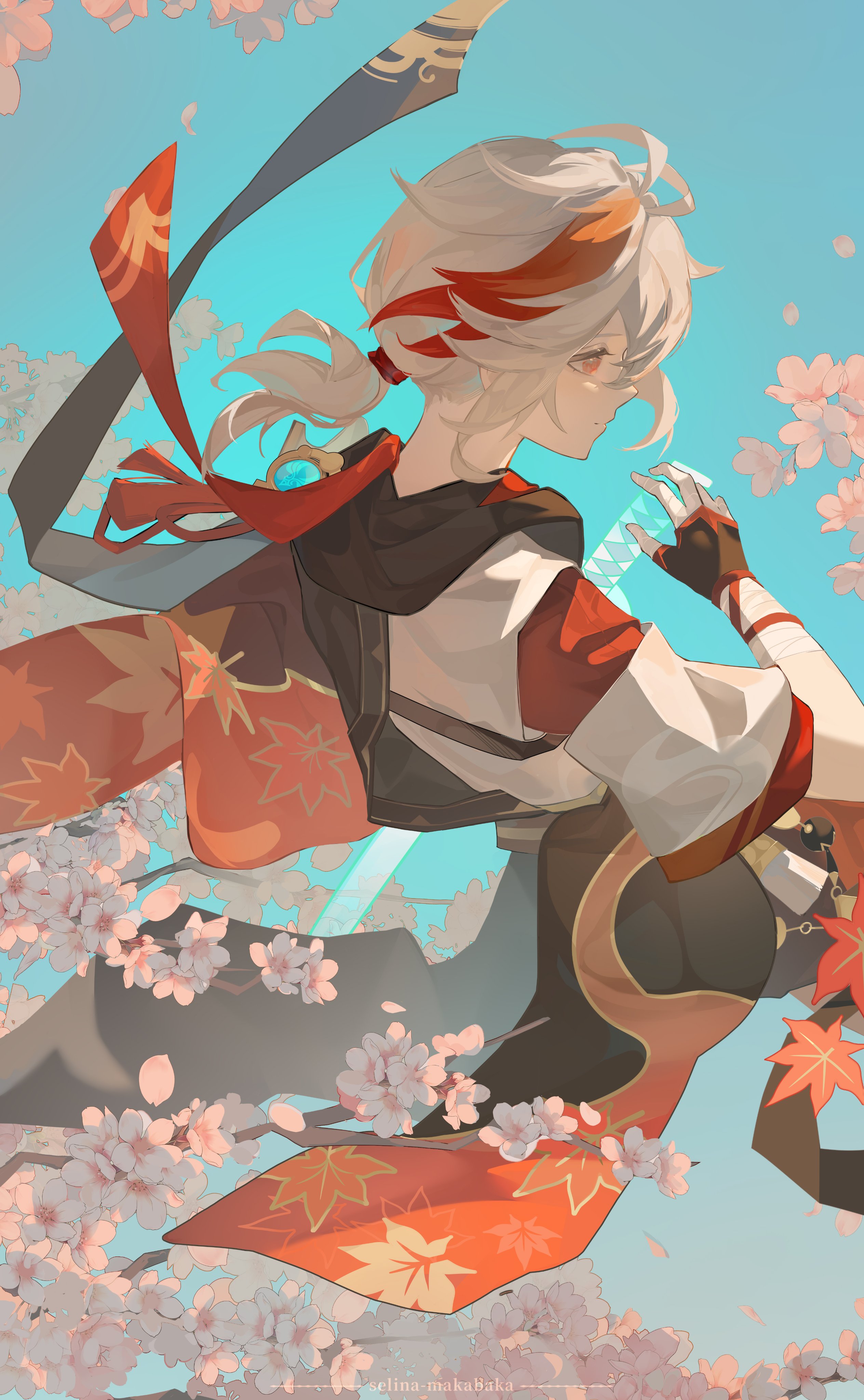 Safebooru - 1boy absurdres antenna hair aqua background armor artist name bandaged arm bandaged ...