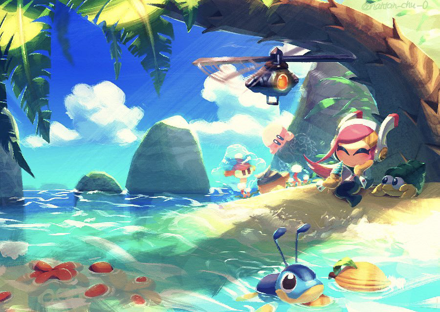 Safebooru - 1girl bandana waddle dee beach blue sky closed eyes clouds ...
