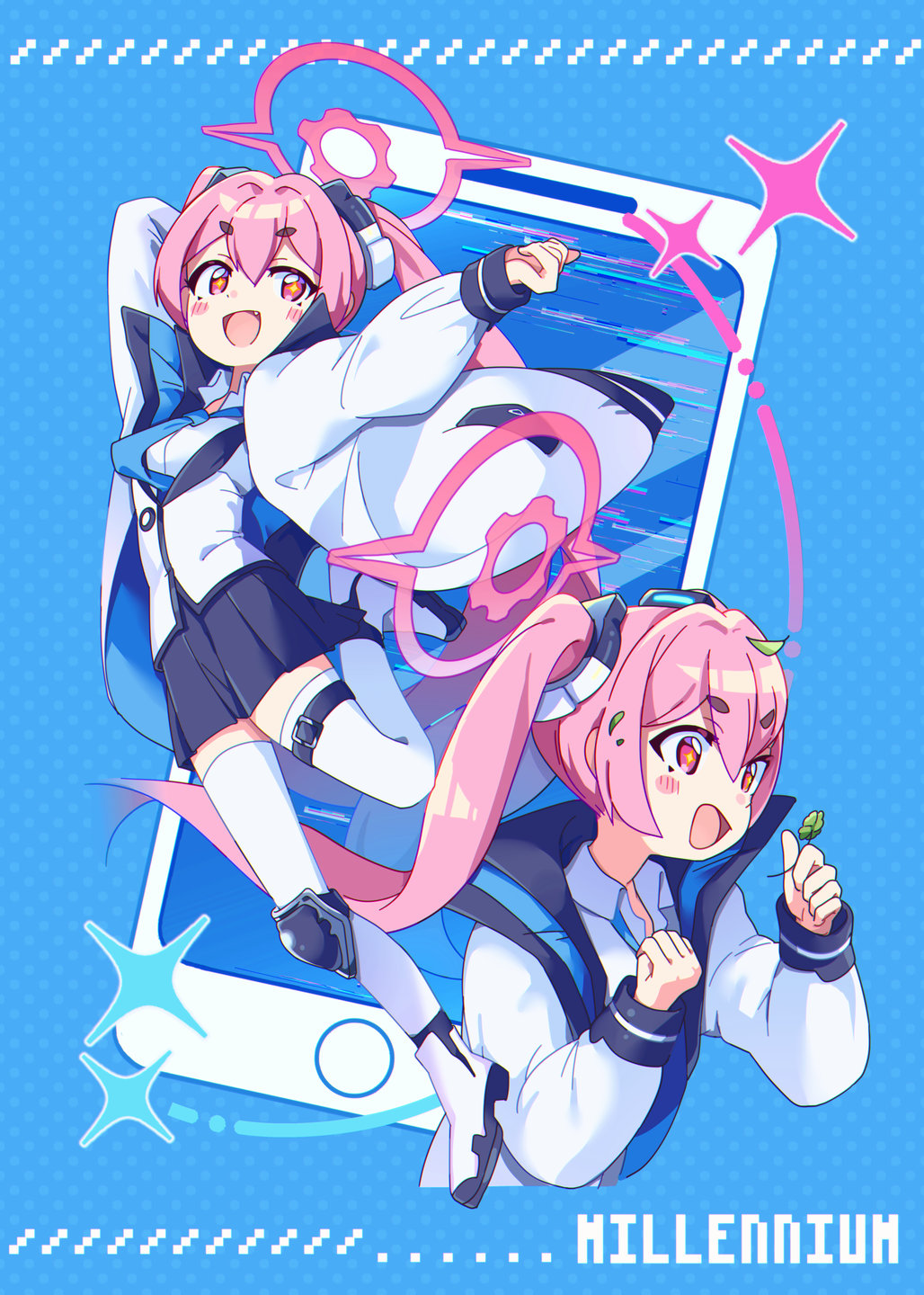 Safebooru - 1girl :d arms up belt black skirt blue archive blue ...