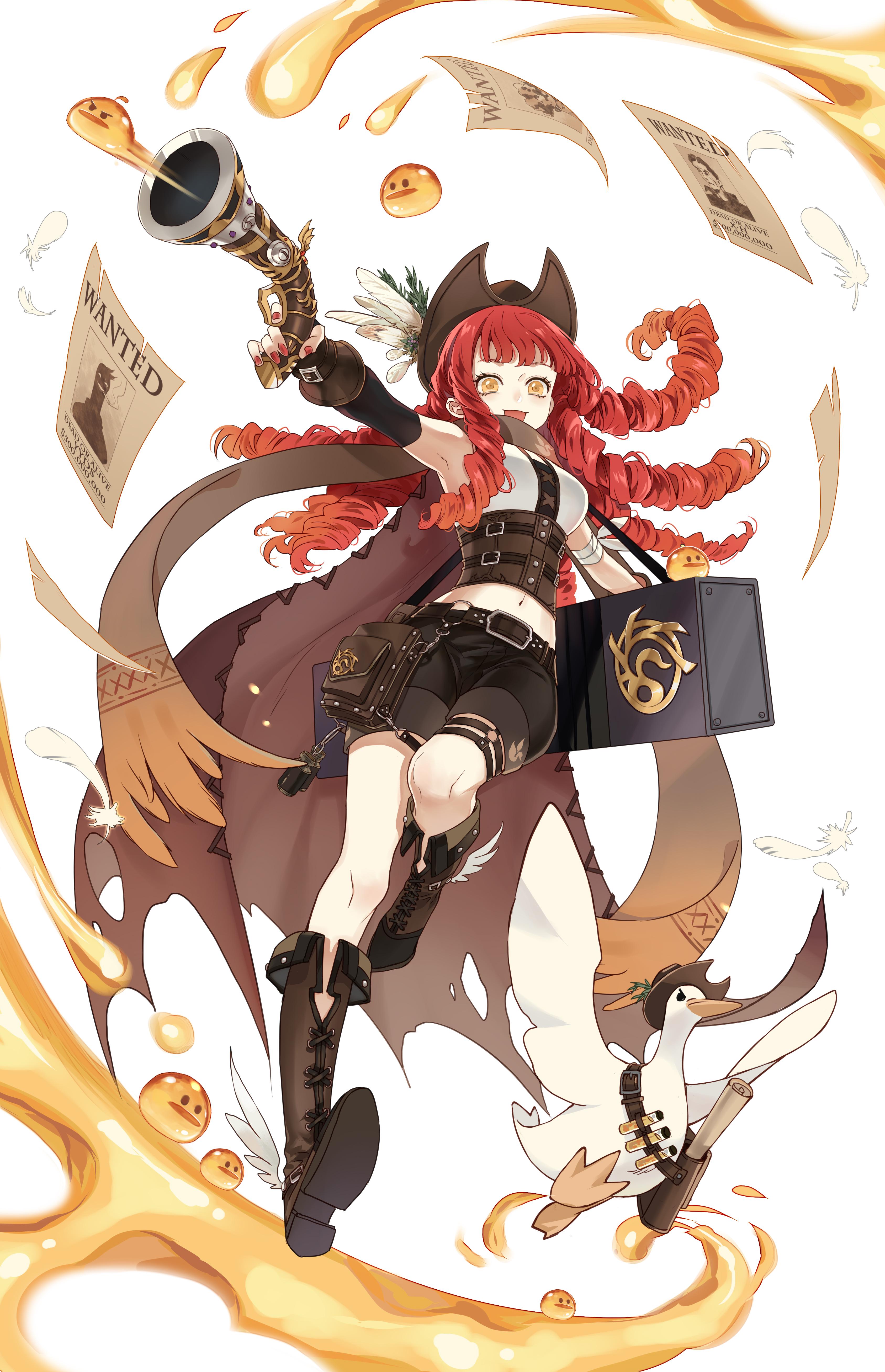 Safebooru - 1girl :d absurdres bandaged arm bandages belt belt pouch bird black pants blunt ...