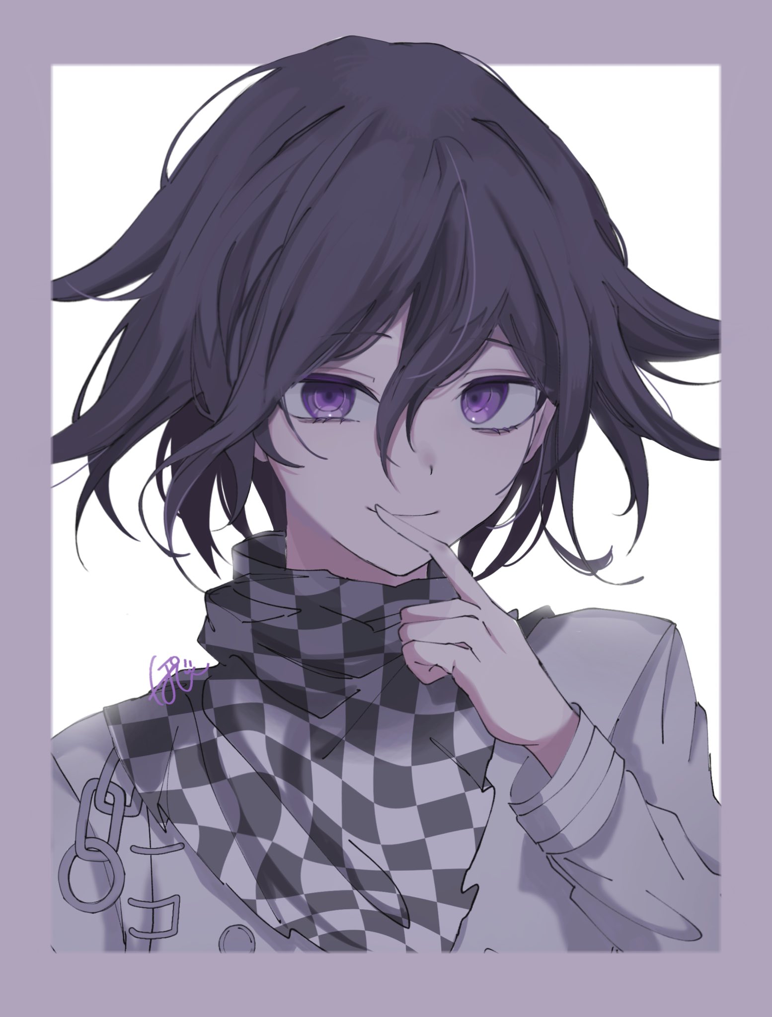 Safebooru - 1boy black hair chain checkered clothes checkered scarf closed mouth danganronpa ...