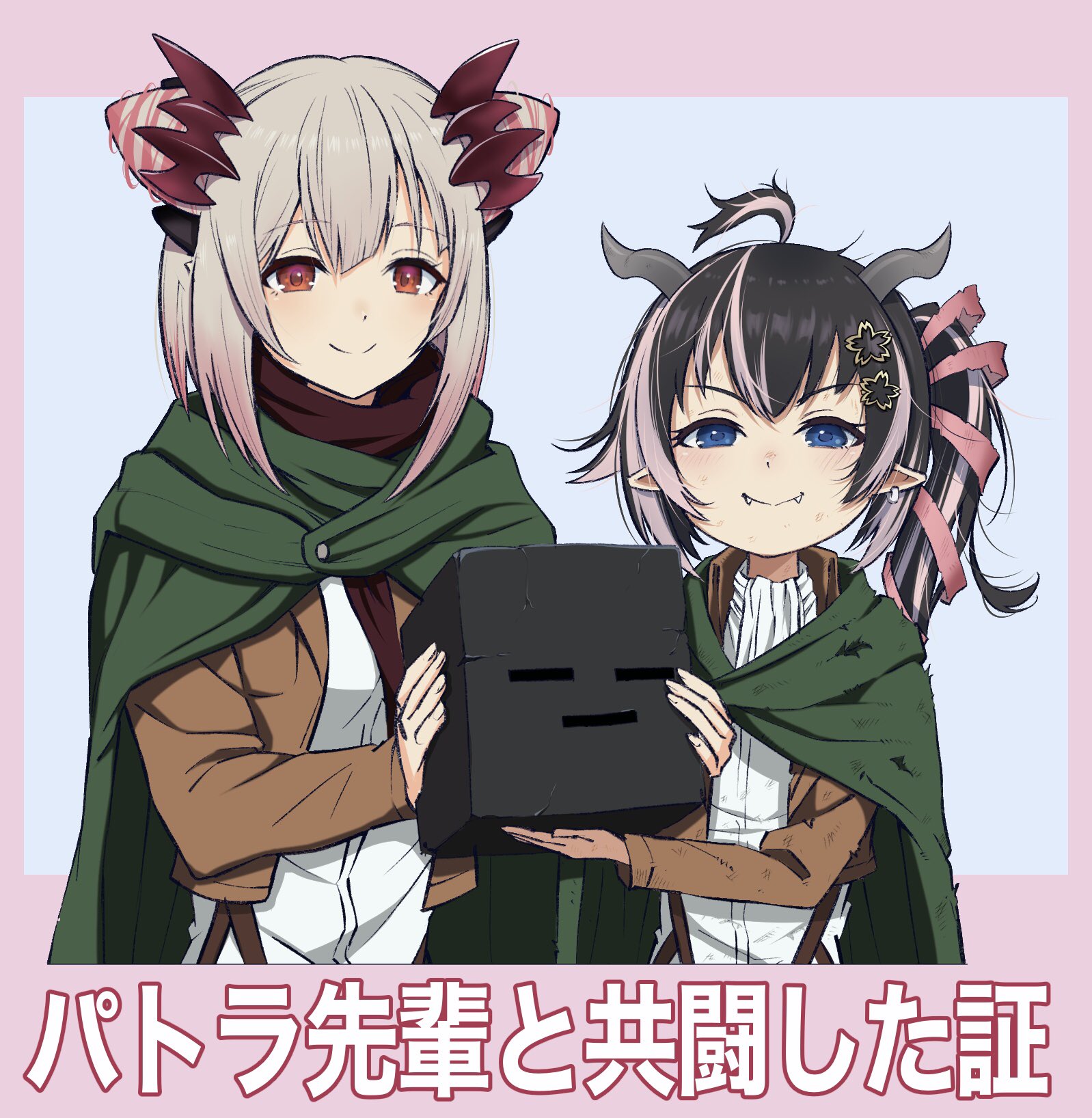 Safebooru - 2girls ahoge alternate costume black hair blue background ...