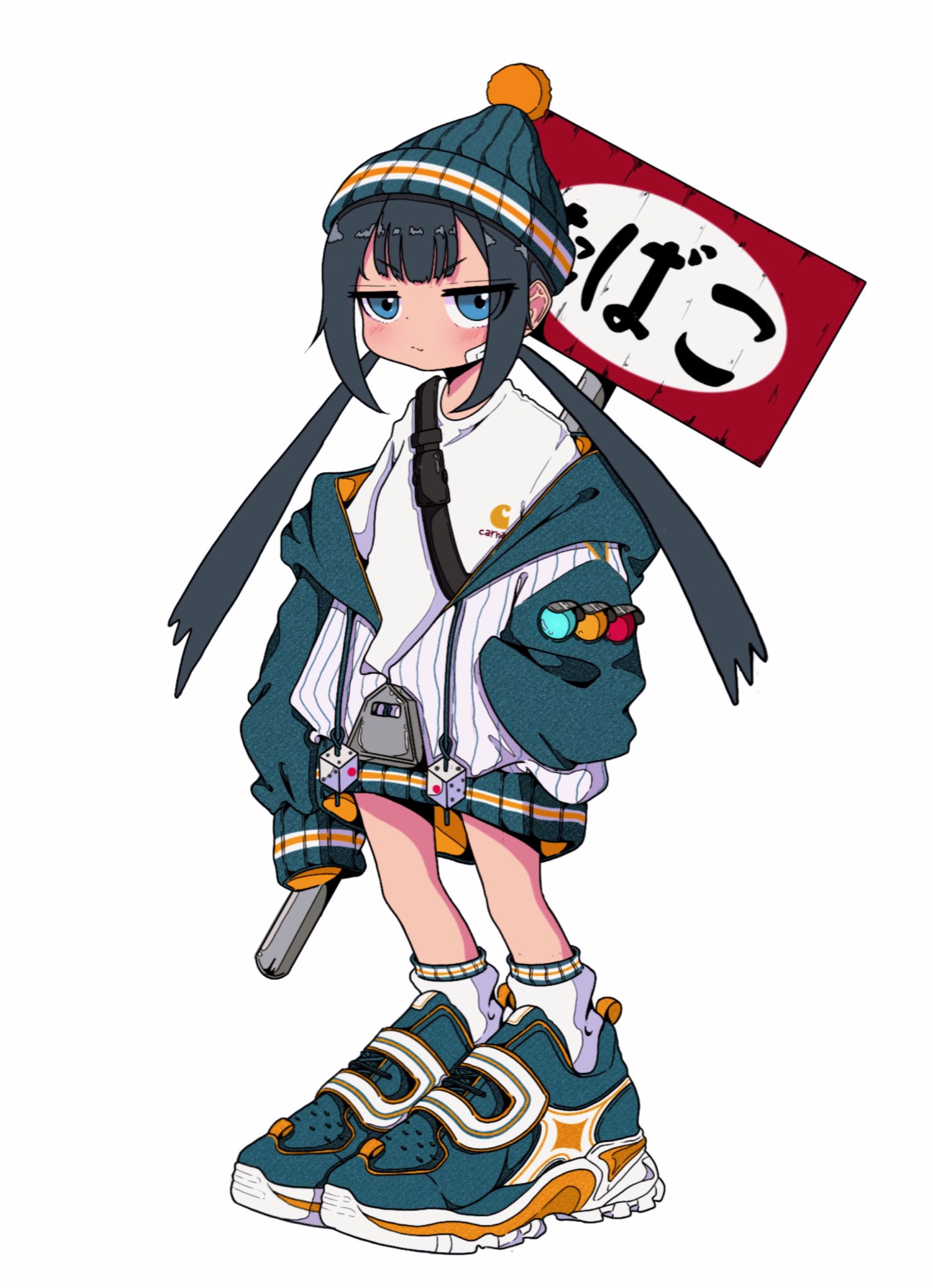 Safebooru - 1girl aqua footwear aqua headwear aqua jacket bandaid ...