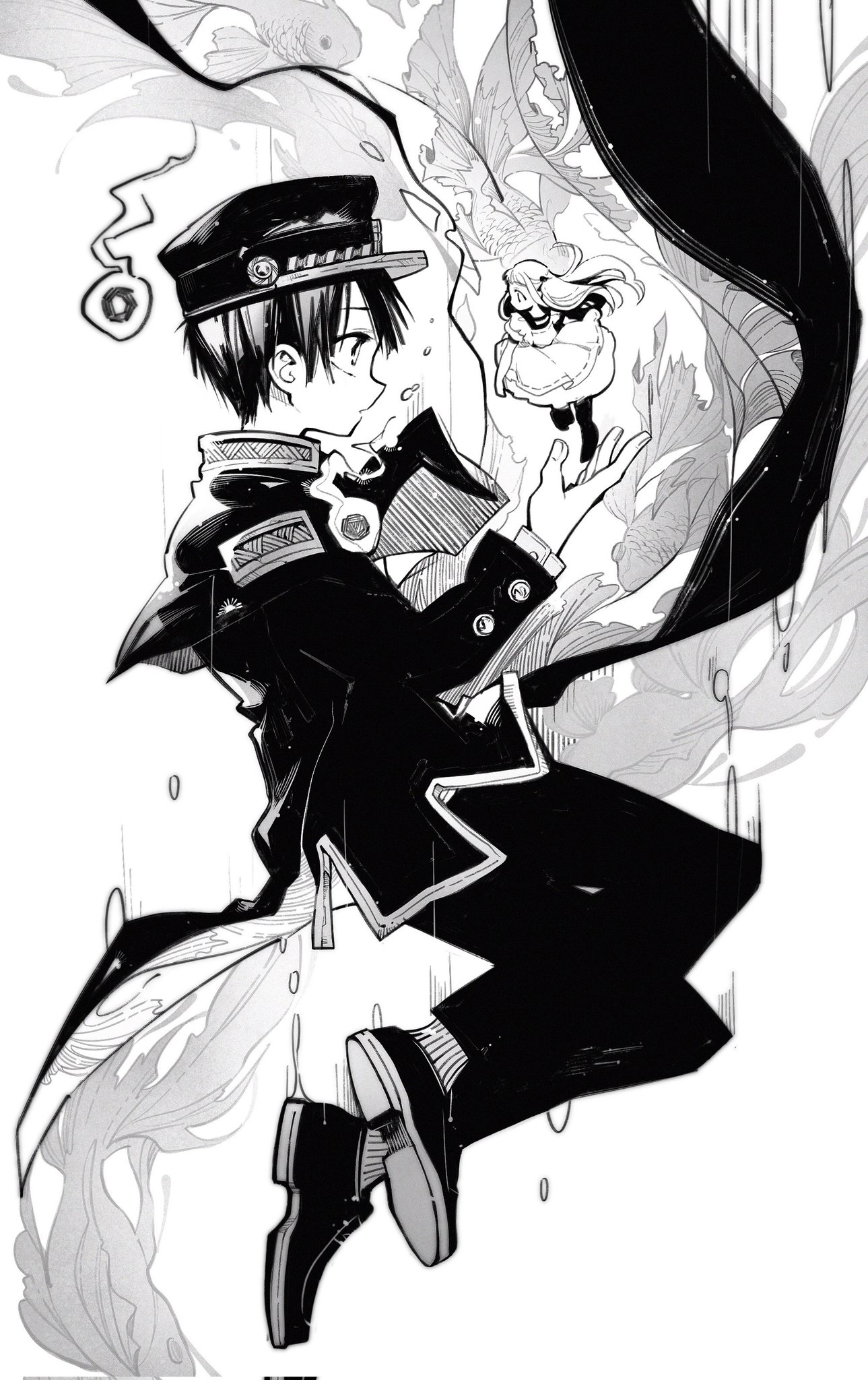 Safebooru - 1boy 1girl cape clefs27 dress fingernails fish floating ...