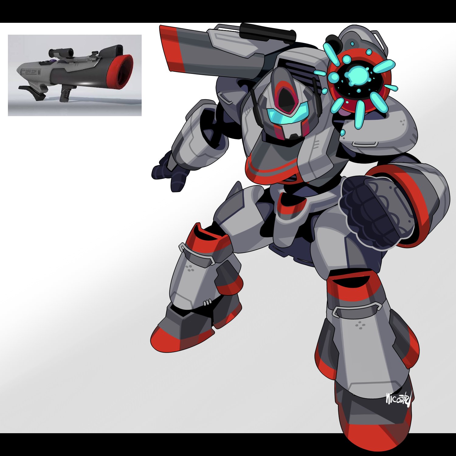 Safebooru - 1other armor charging device clenched hand facing viewer ...