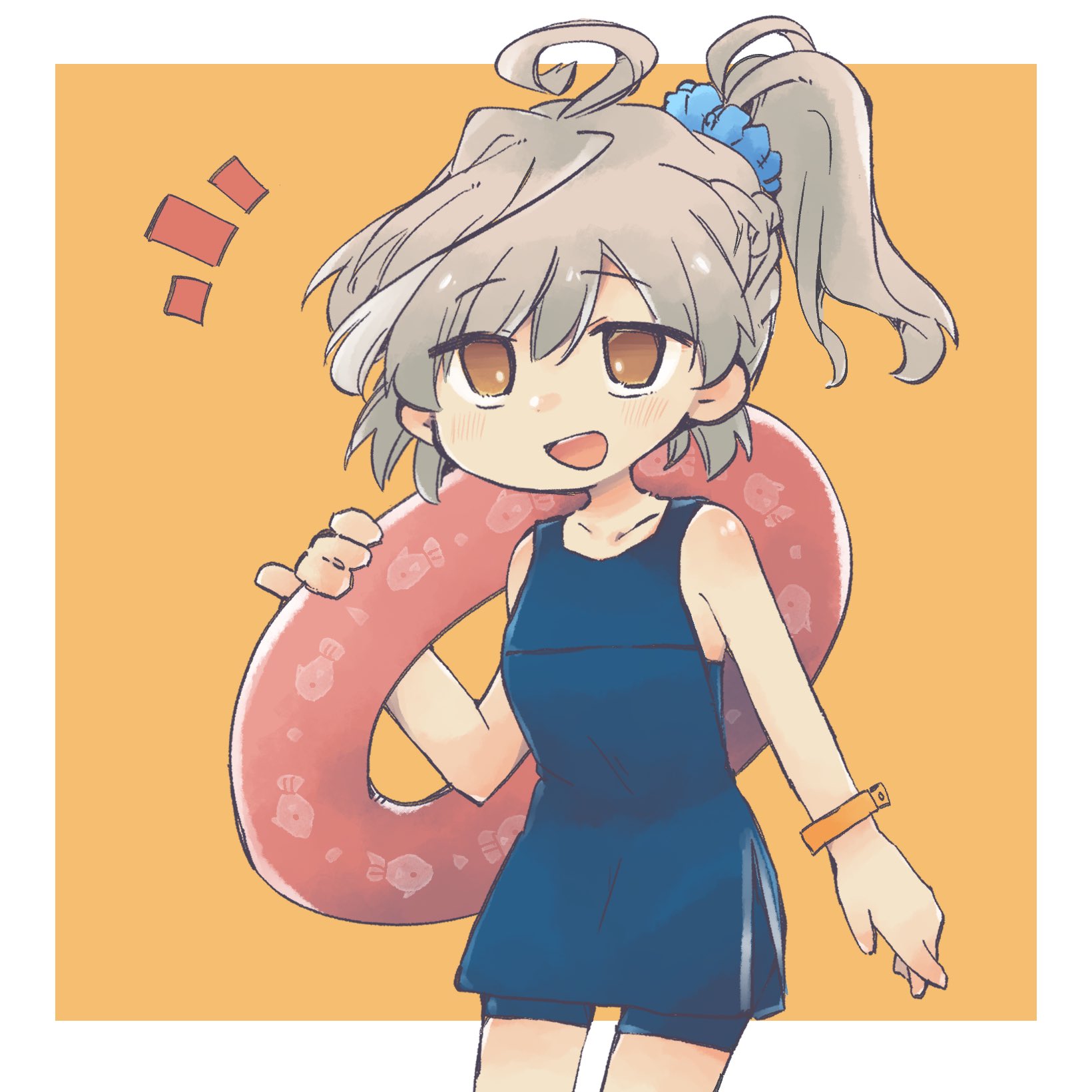 Safebooru - 1girl :d ahoge alternate hairstyle animal print arm at side assault lily bare arms ...