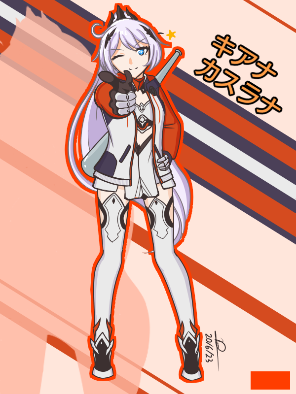 Safebooru - 1girl baseball bat blue eyes finger gun honkai (series) honkai impact 3rd kiana ...