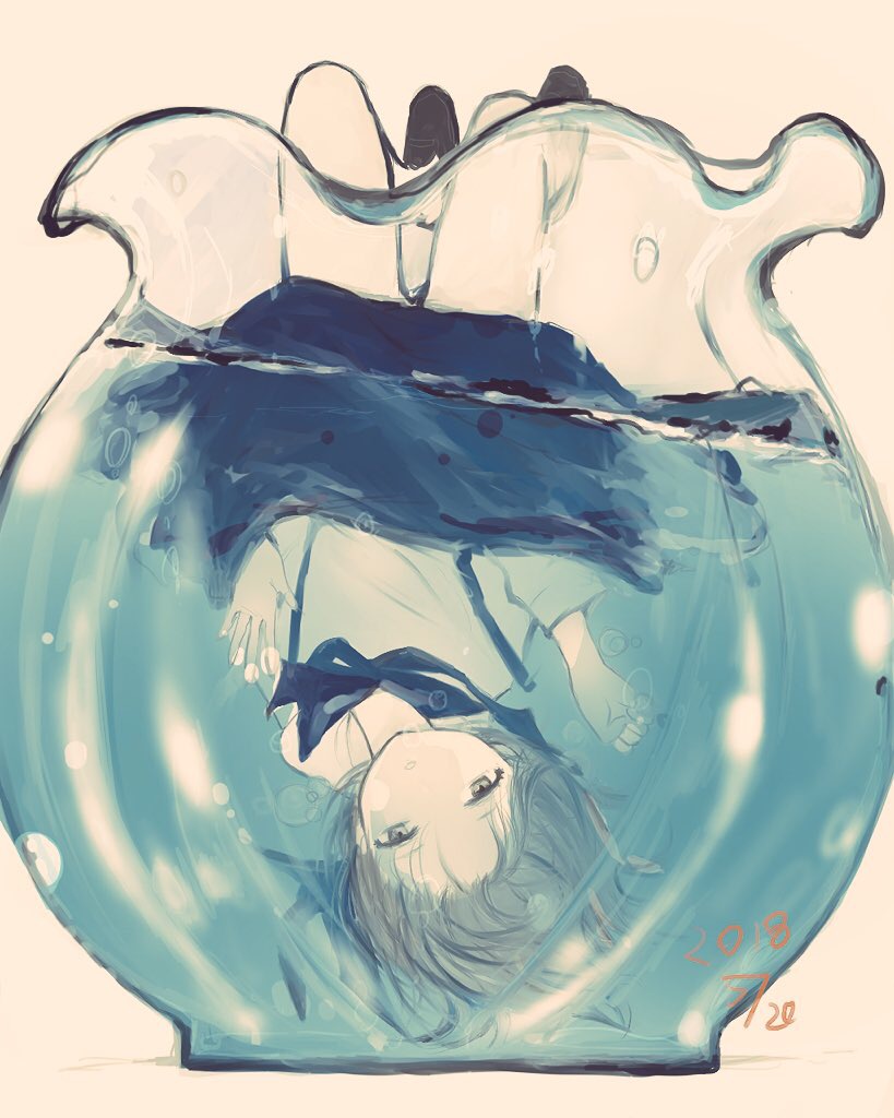 Safebooru - 1girl air bubble black ribbon black skirt brown eyes brown hair bubble clenched hand ...