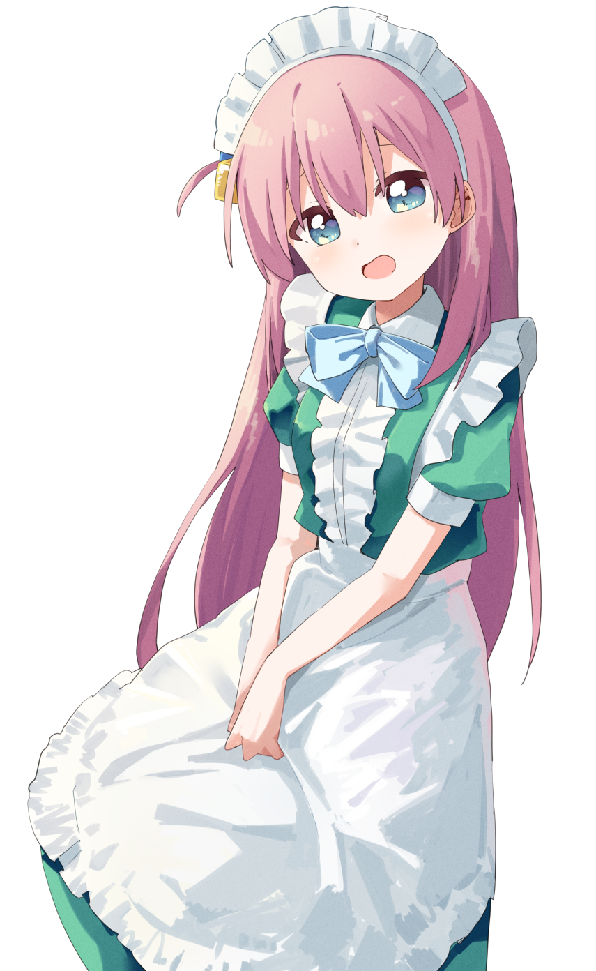 Safebooru - 1girl alternate costume apron blue eyes bocchi the rock! cube hair ornament dress ...