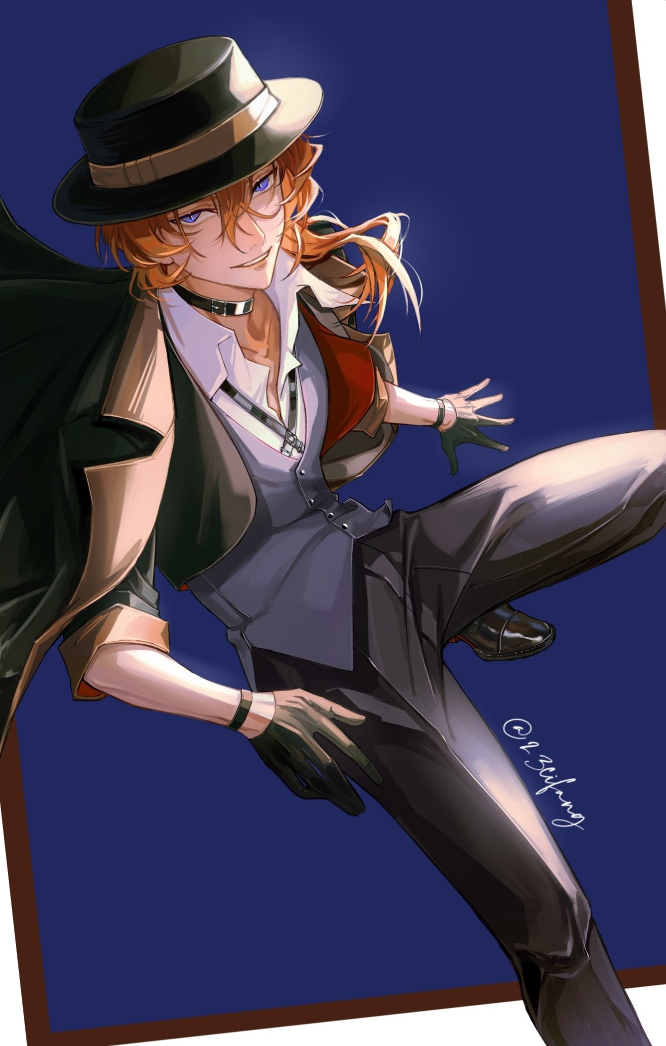 Safebooru - 1boy 23cifang black choker black footwear black gloves black headwear black jacket ...