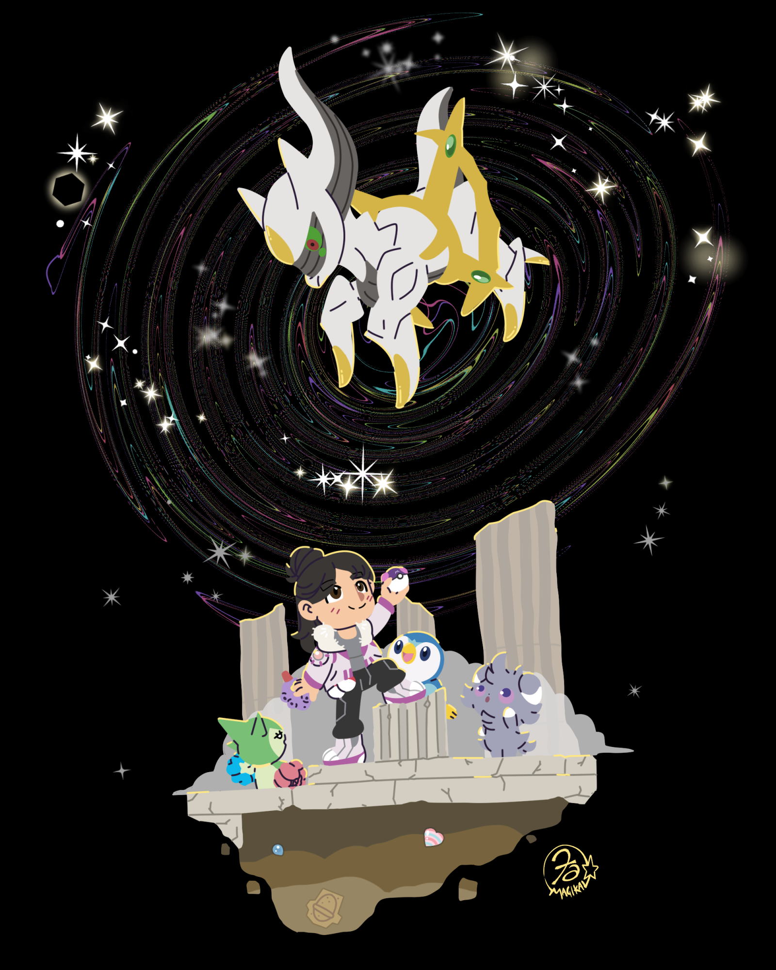 Safebooru - 1girl arceus armor fossil black background black hair black ...