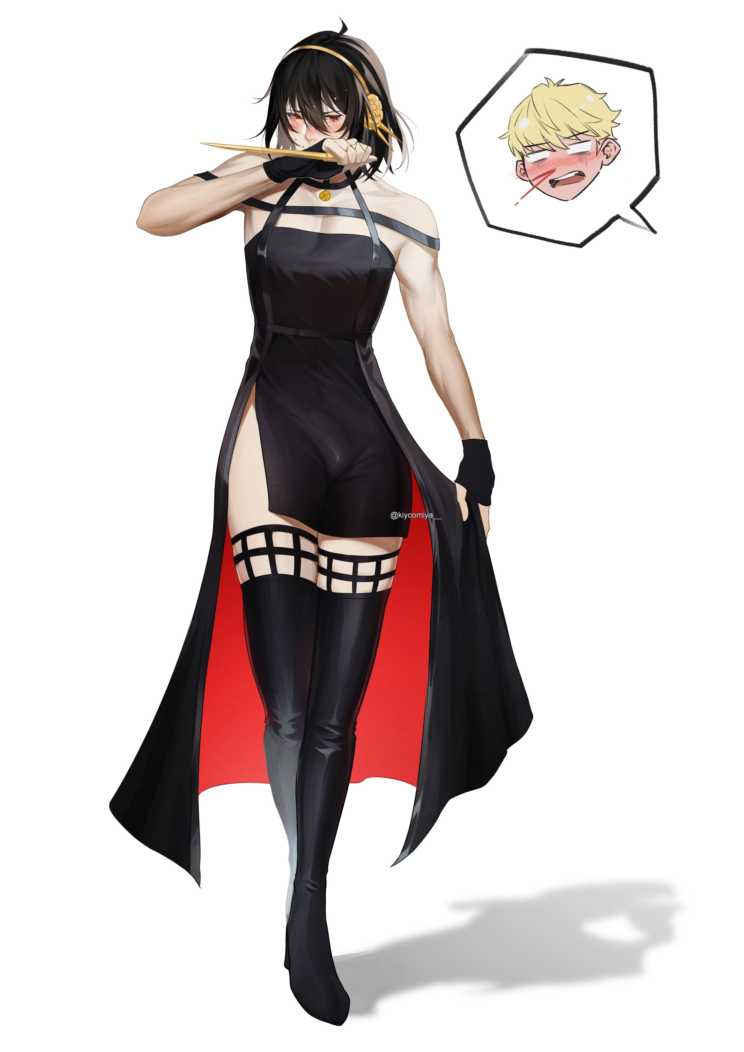 Safebooru - 2boys absurdres ahoge artist name bare shoulders black cape black dress black ...