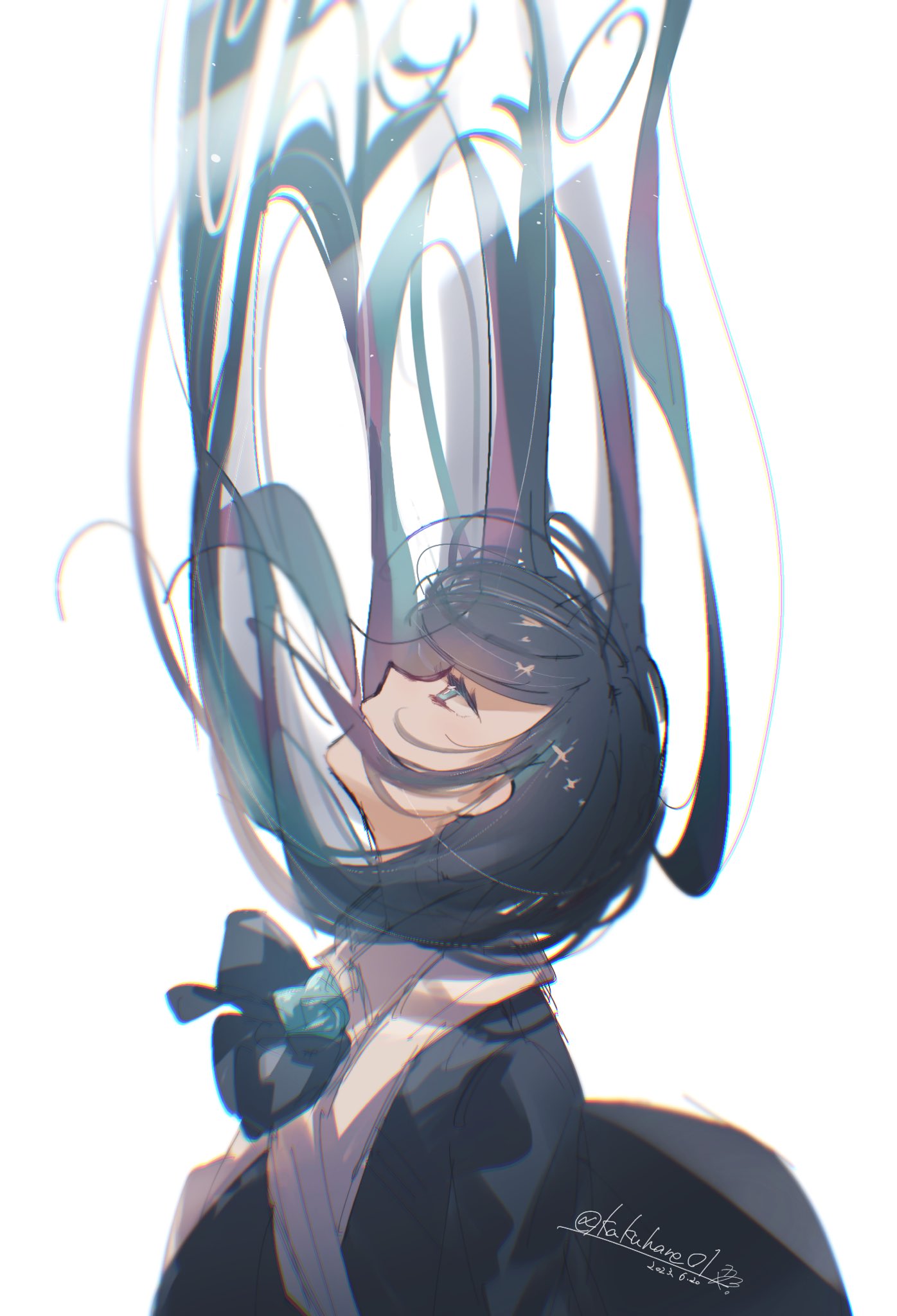 Safebooru - 1girl ado (singer) black hair blue bow blue bowtie blue eyes blue flower blue jacket ...