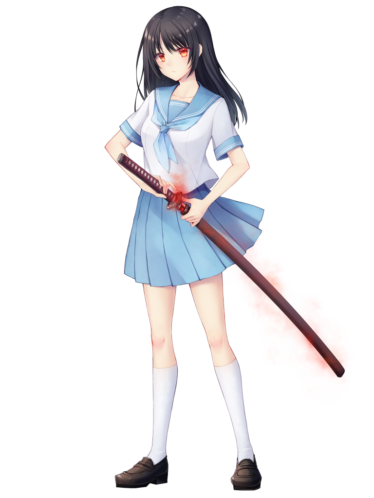 Safebooru - 1girl aura black footwear black hair blue neckerchief blue sailor collar blue skirt ...