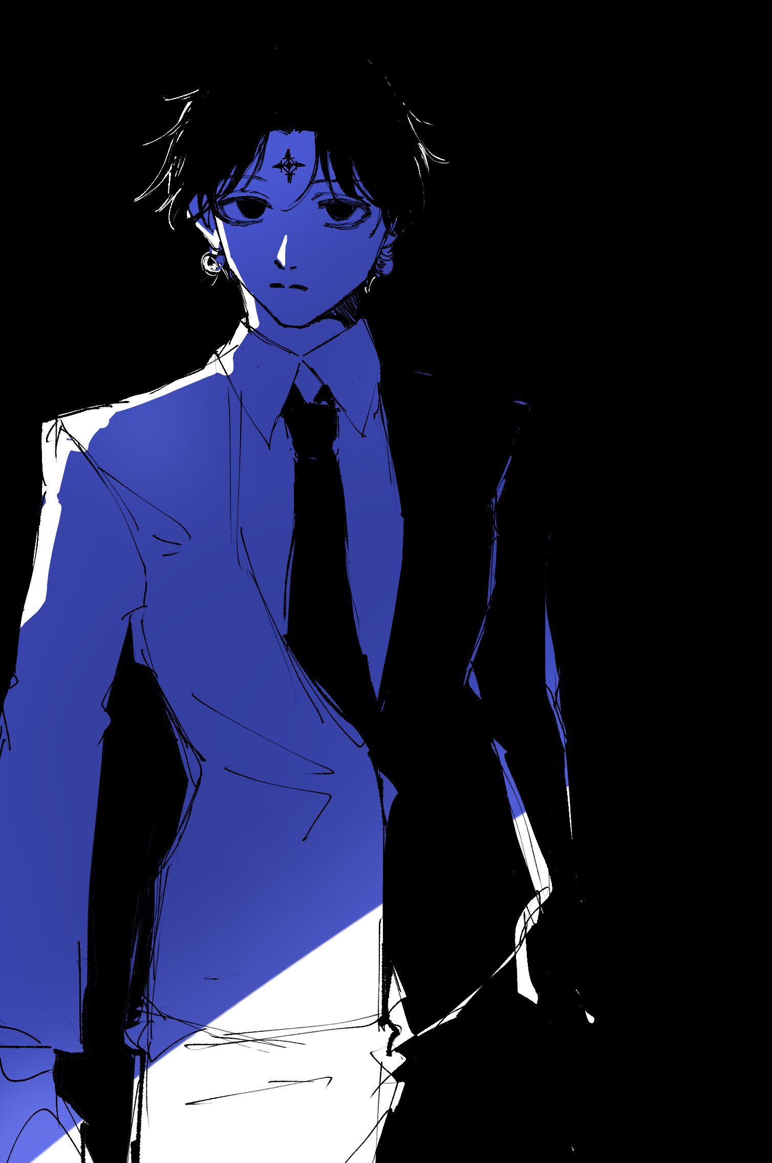 Safebooru - 1boy black background black eyes black hair black suit ...