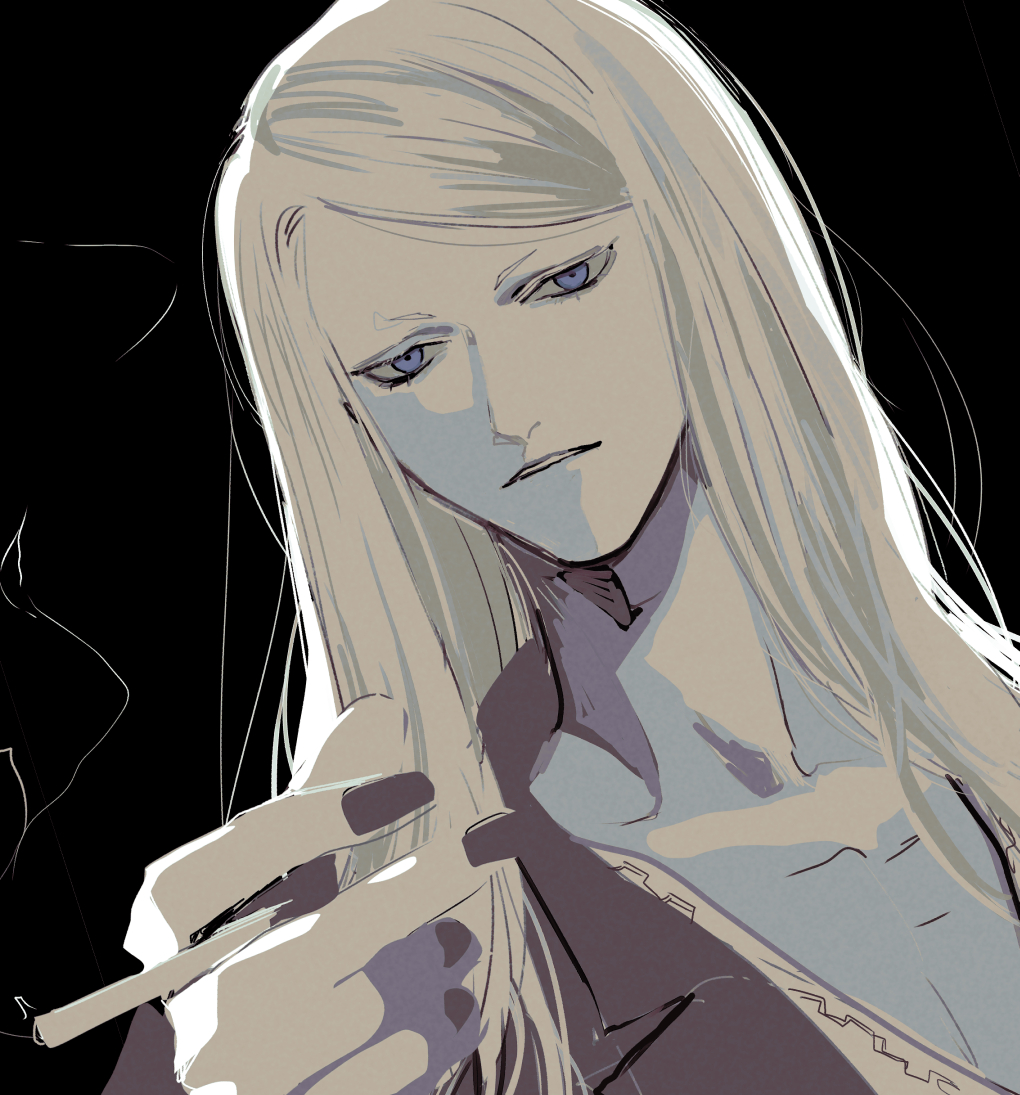 Safebooru - 1boy black background black jacket black nails blonde hair ...