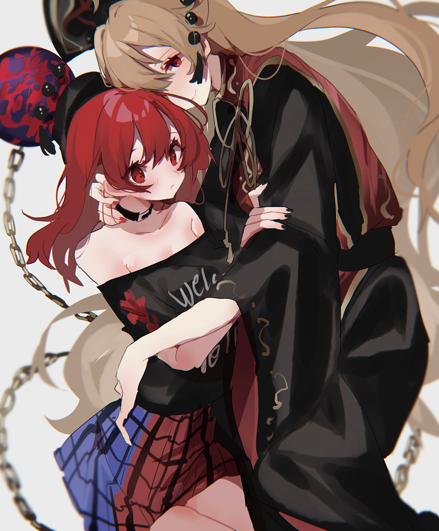 Safebooru - 2girls ayahi 4 bare shoulders belt black belt black choker black dress black ...