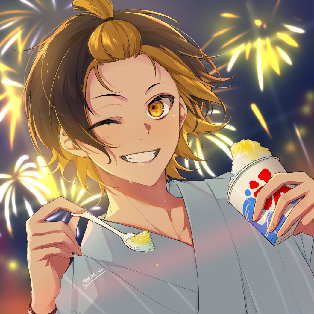 Safebooru - 1boy bachira meguru black hair blonde hair blue kimono blue ...