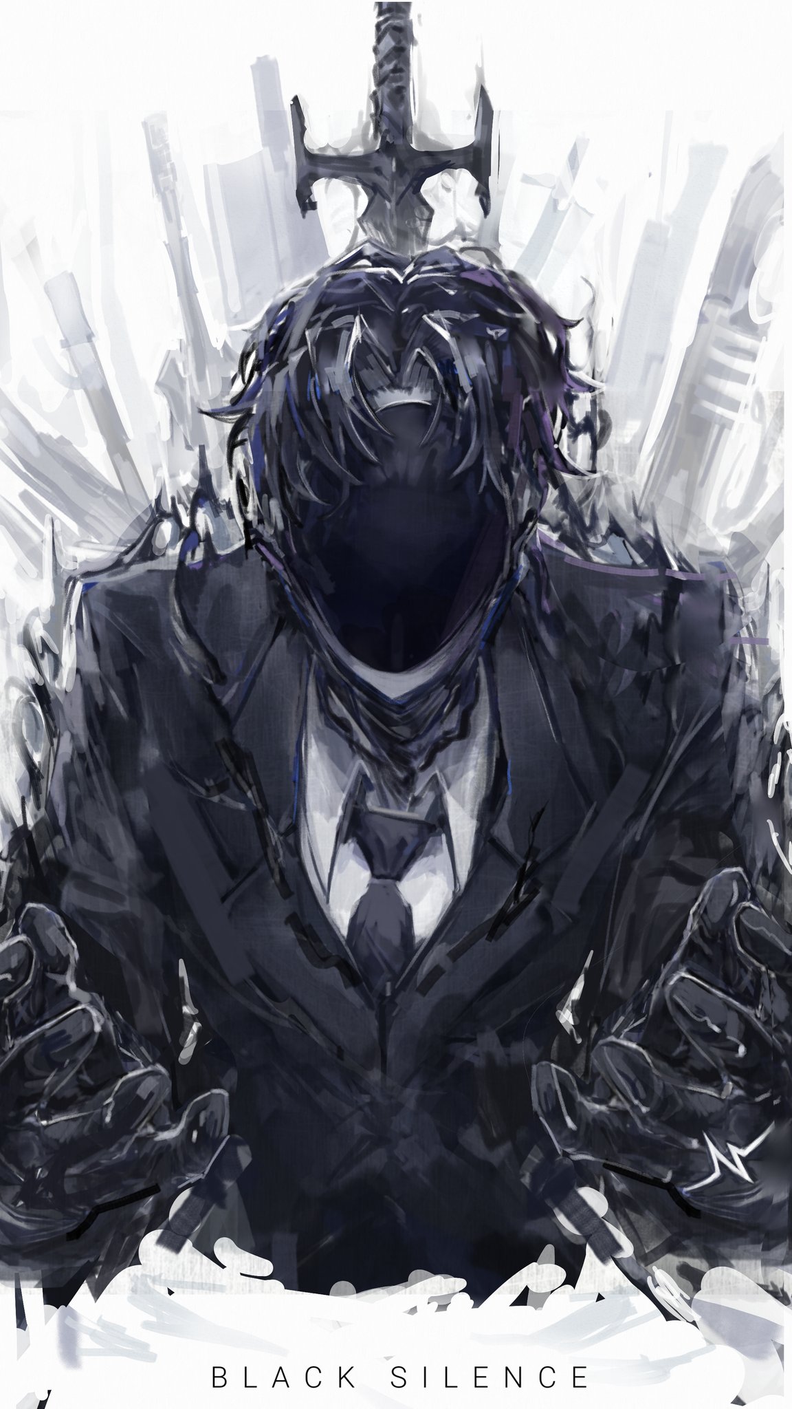 Safebooru - 1boy black gloves black hair black jacket black mask black necktie black suit ...